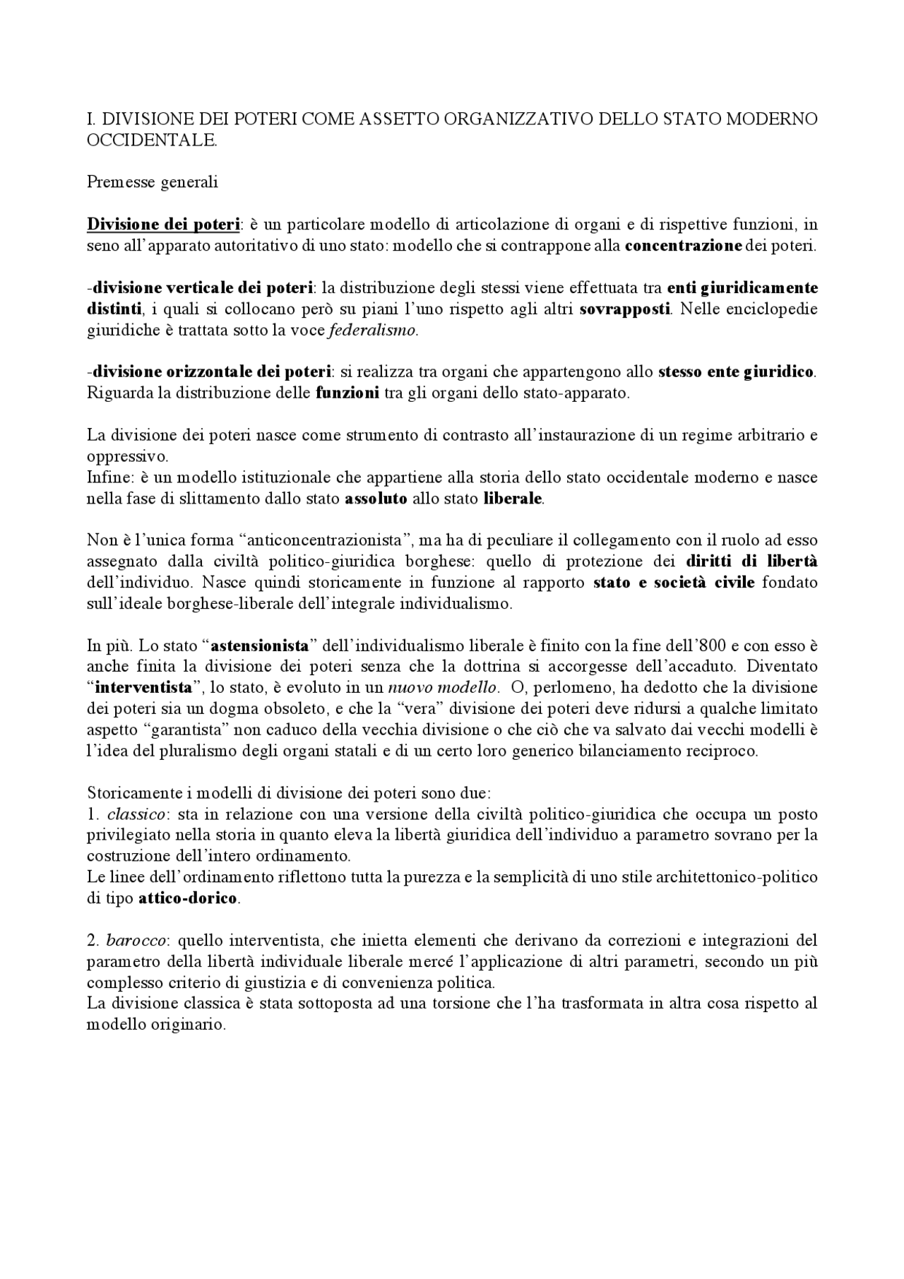 La Divisione Dei Poteri Giovanni Bognetti Riassunto Docsity