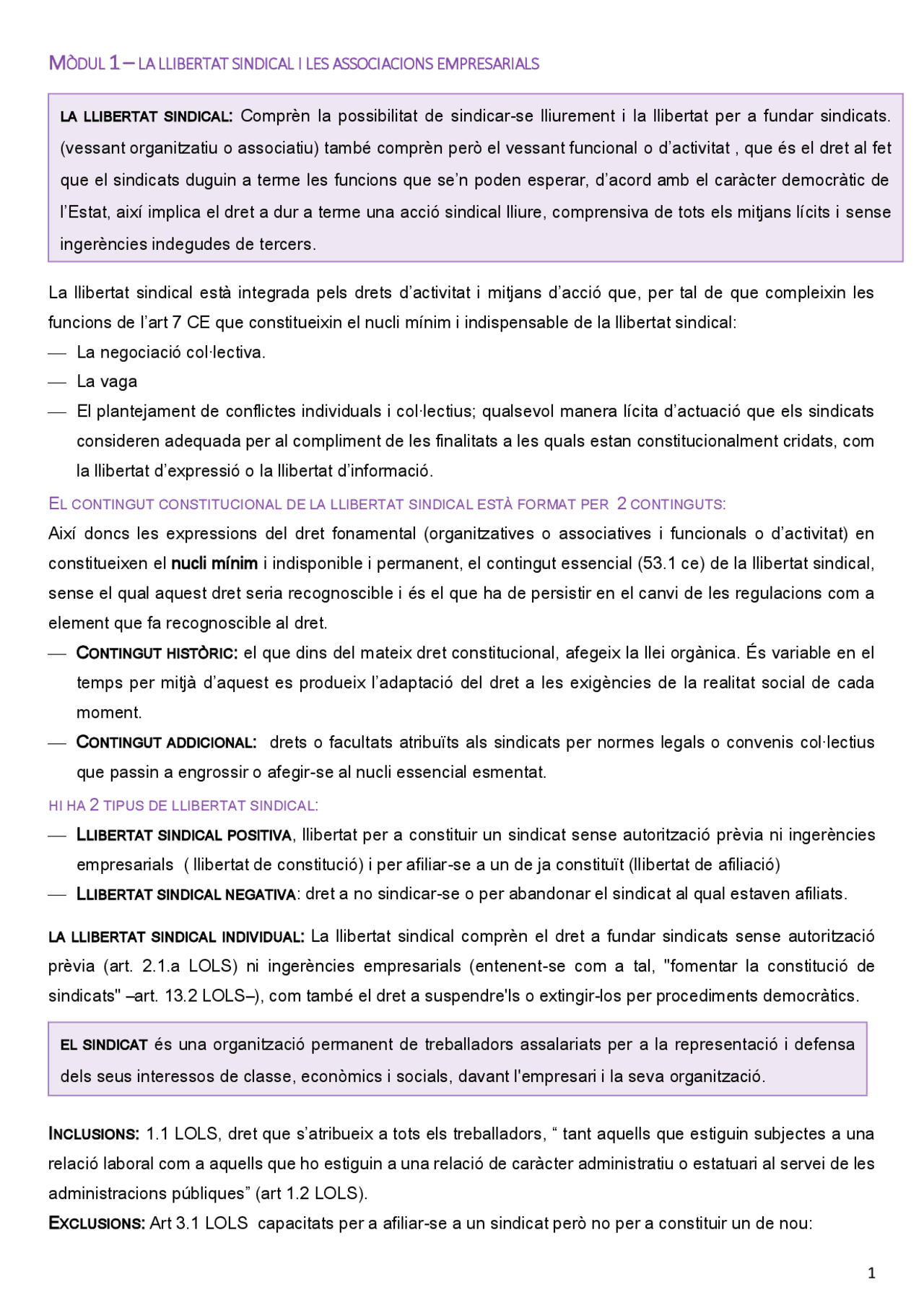 Resum Dret Del Treball Col·lectiu Docsity