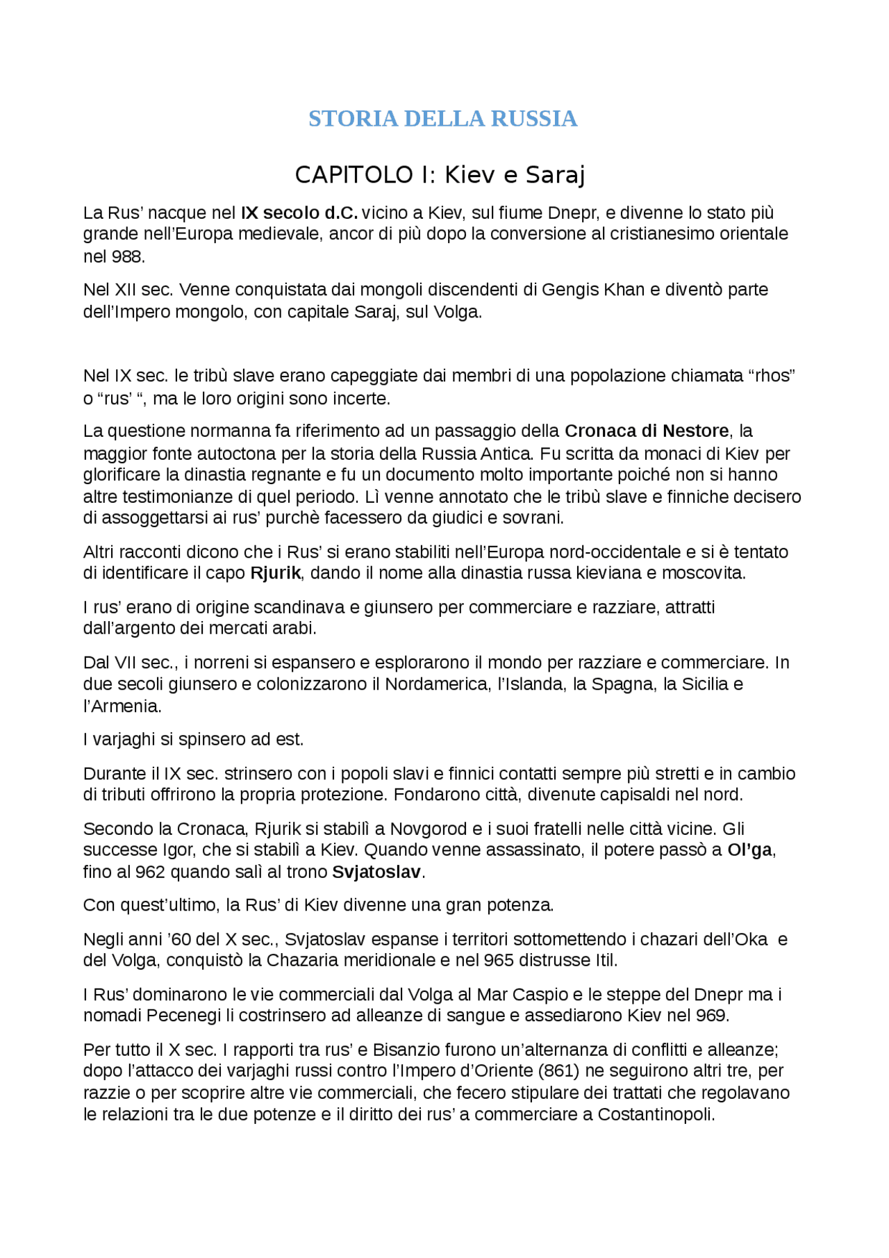 Storia della Russia: dalle origini agli anni di Putin - Docsity