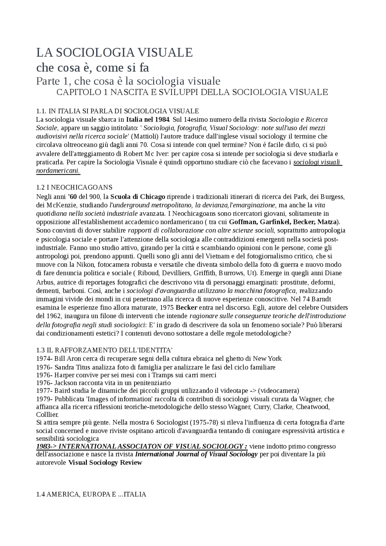 La Sociologia Visuale Francesco Mattioli Docsity