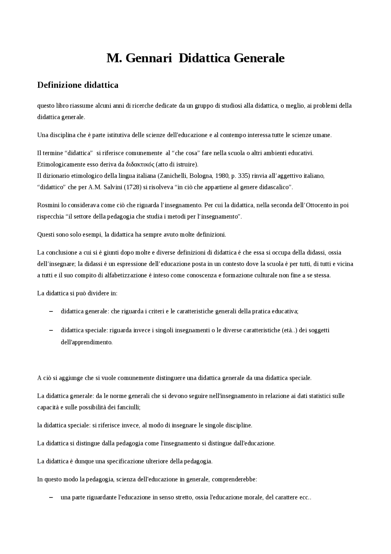 Manuale Di Didattica Generale M Gennari Docsity