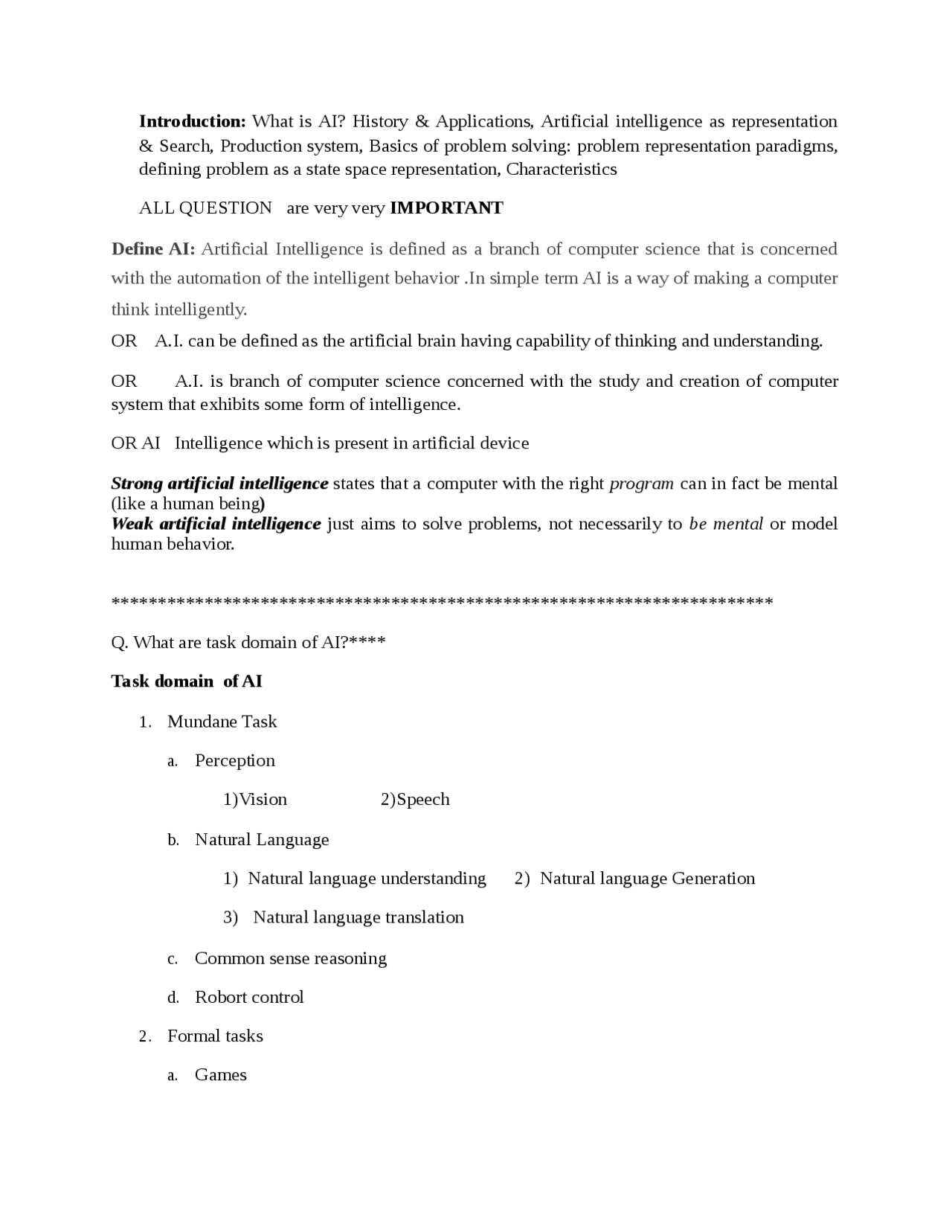 Artificial Intelligence Docsity