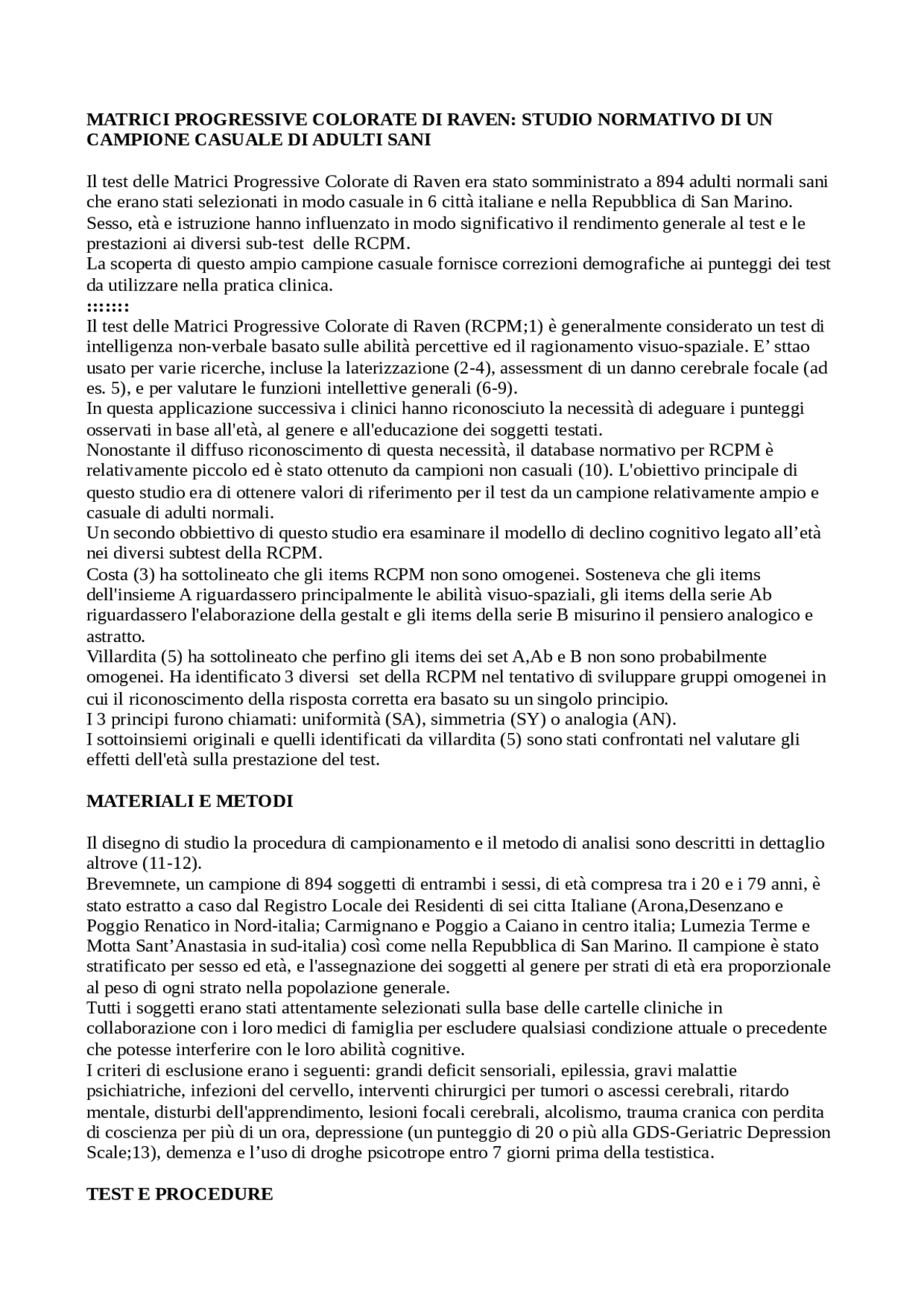 MATRICI PROGRESSIVE COLORATE DI RAVEN: STUDIO NORMATIVO DI UN CAMPIONE ...