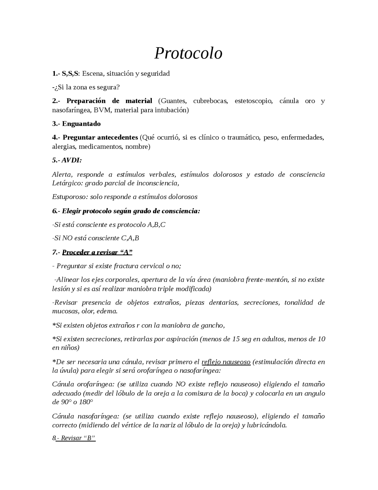 Protocolo ABC en urgencias - Docsity