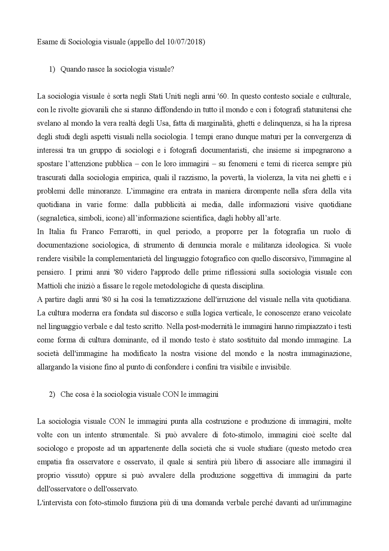 Relazione Per Lesame Di Sociologia Visuale Prof Alpini Unipi Esame