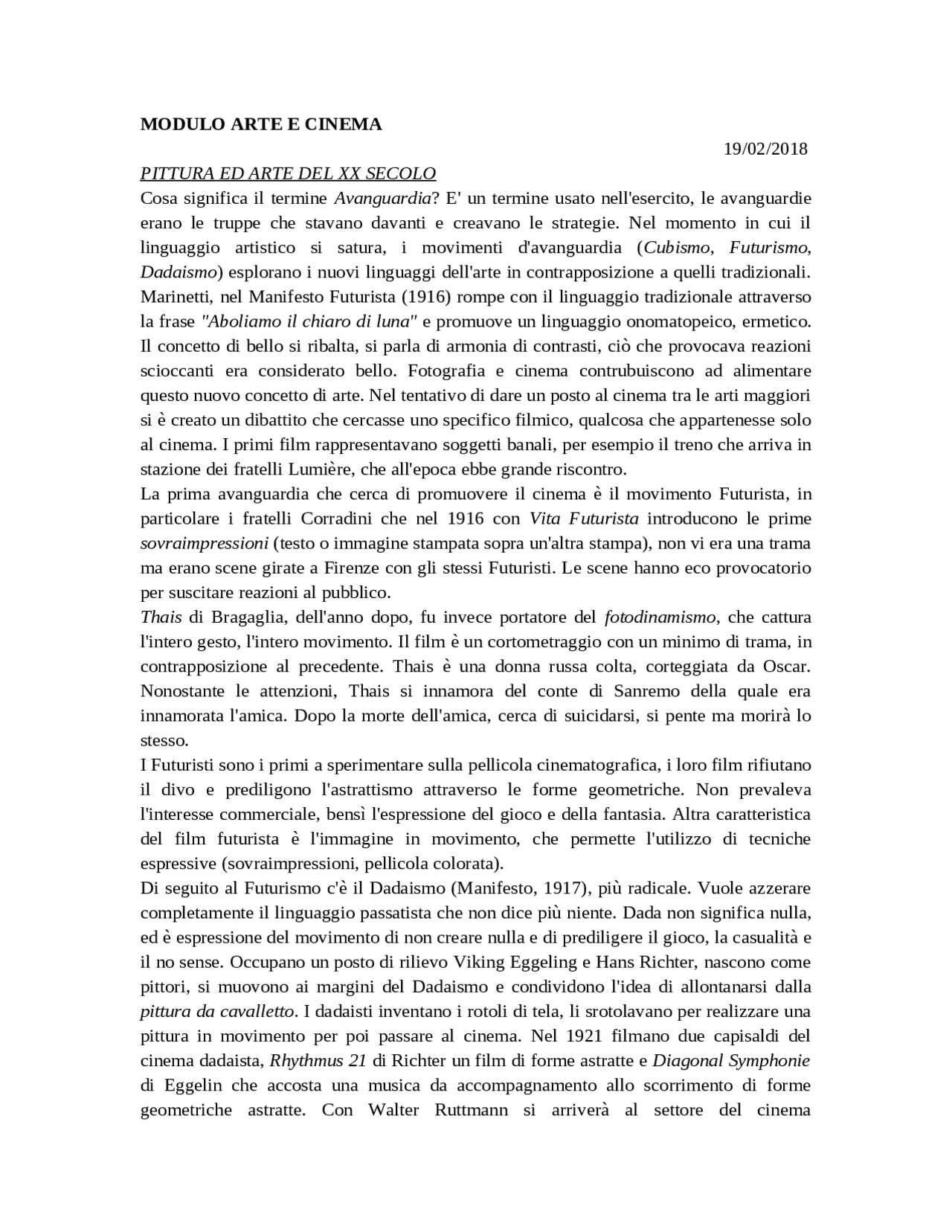 Modulo Arte E Cinema Iulm Docsity