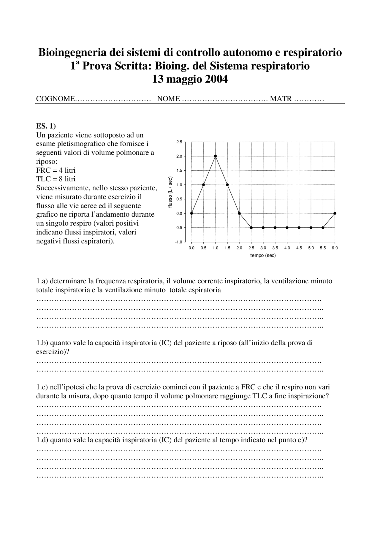 Bioingegneria Del Sistema Respiratorio Prove Desame Di Bioingegneria