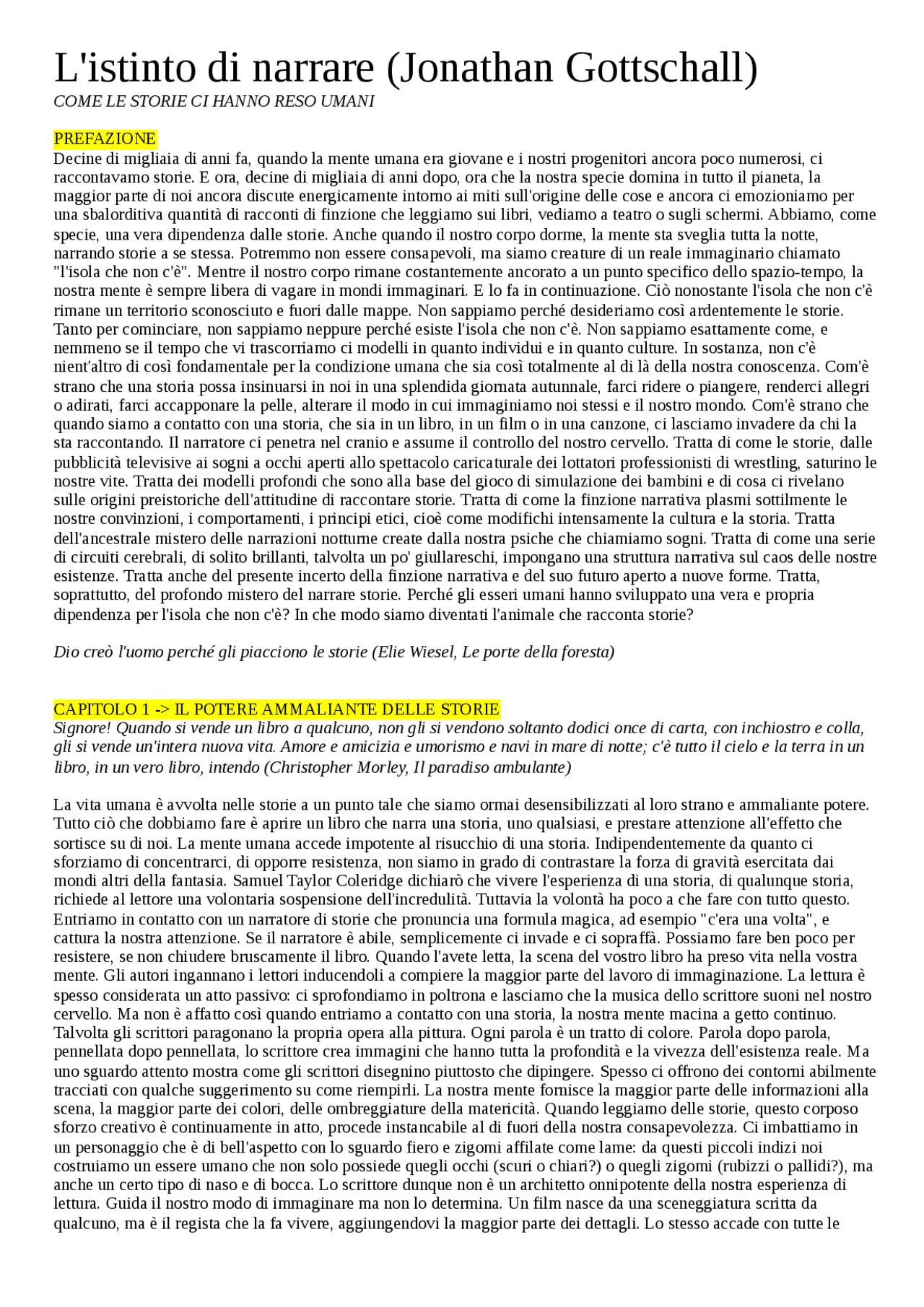 Listinto Di Narrare Jonathan Gottschall Docsity