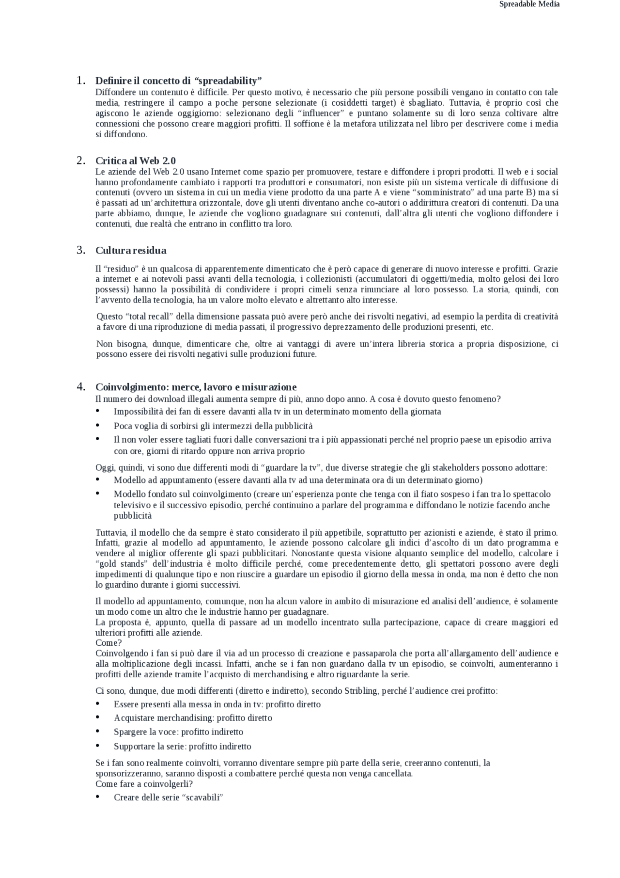 Spreadable Media Riassunti Docsity
