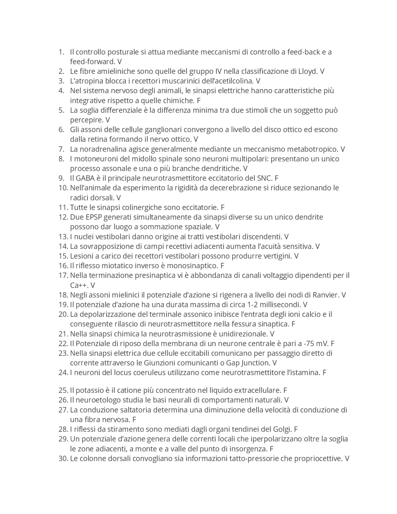 Test Di Autovalutazione Esercizi Di Neuroscienze Docsity