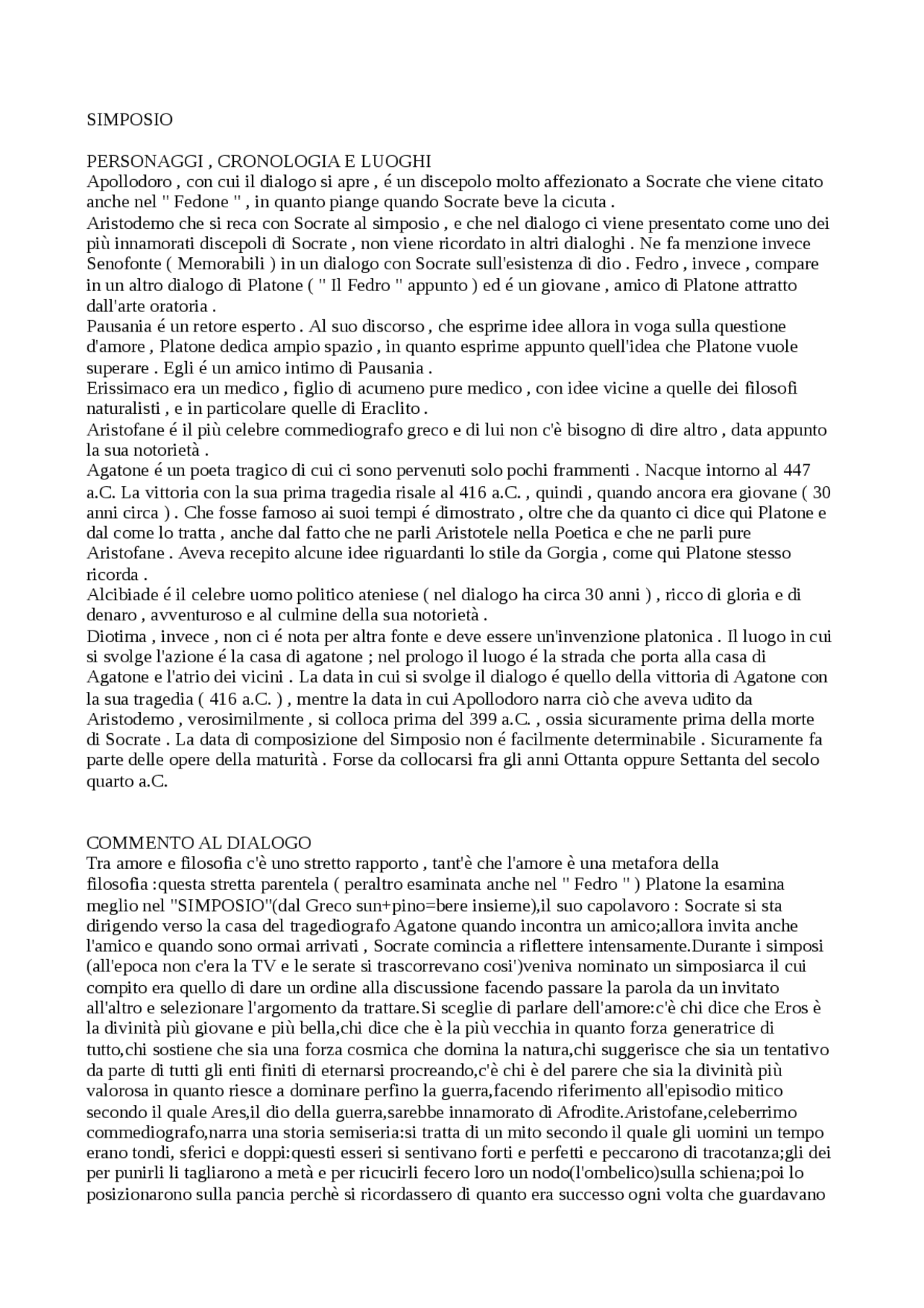 Riassunto Simposio Di Platone Docsity