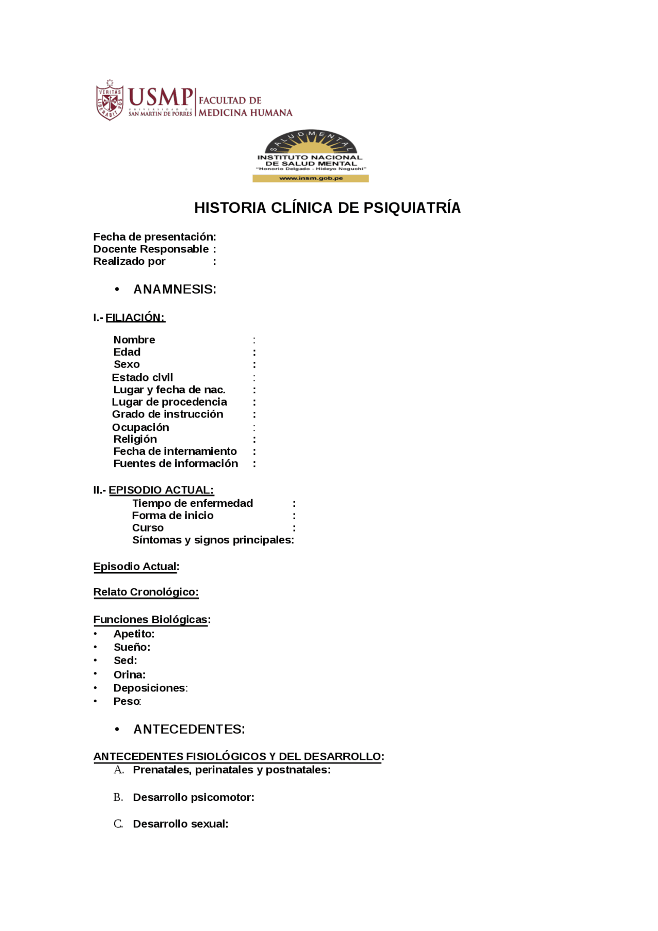 Formato de Historia Clinica USMP-FMH - Docsity