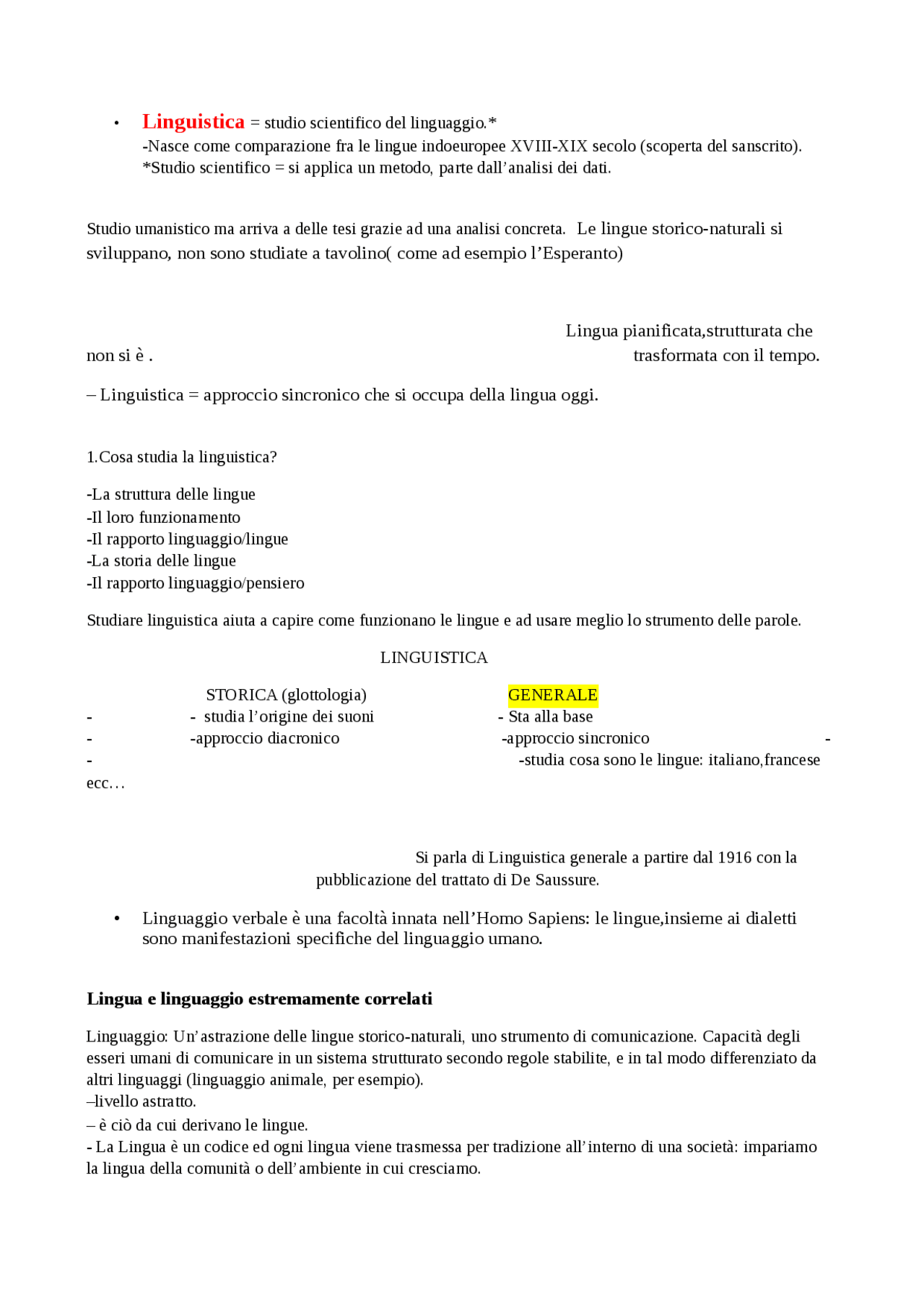 Linguistica Riassunti Schematici Di Concetti Di Linguistica Docsity