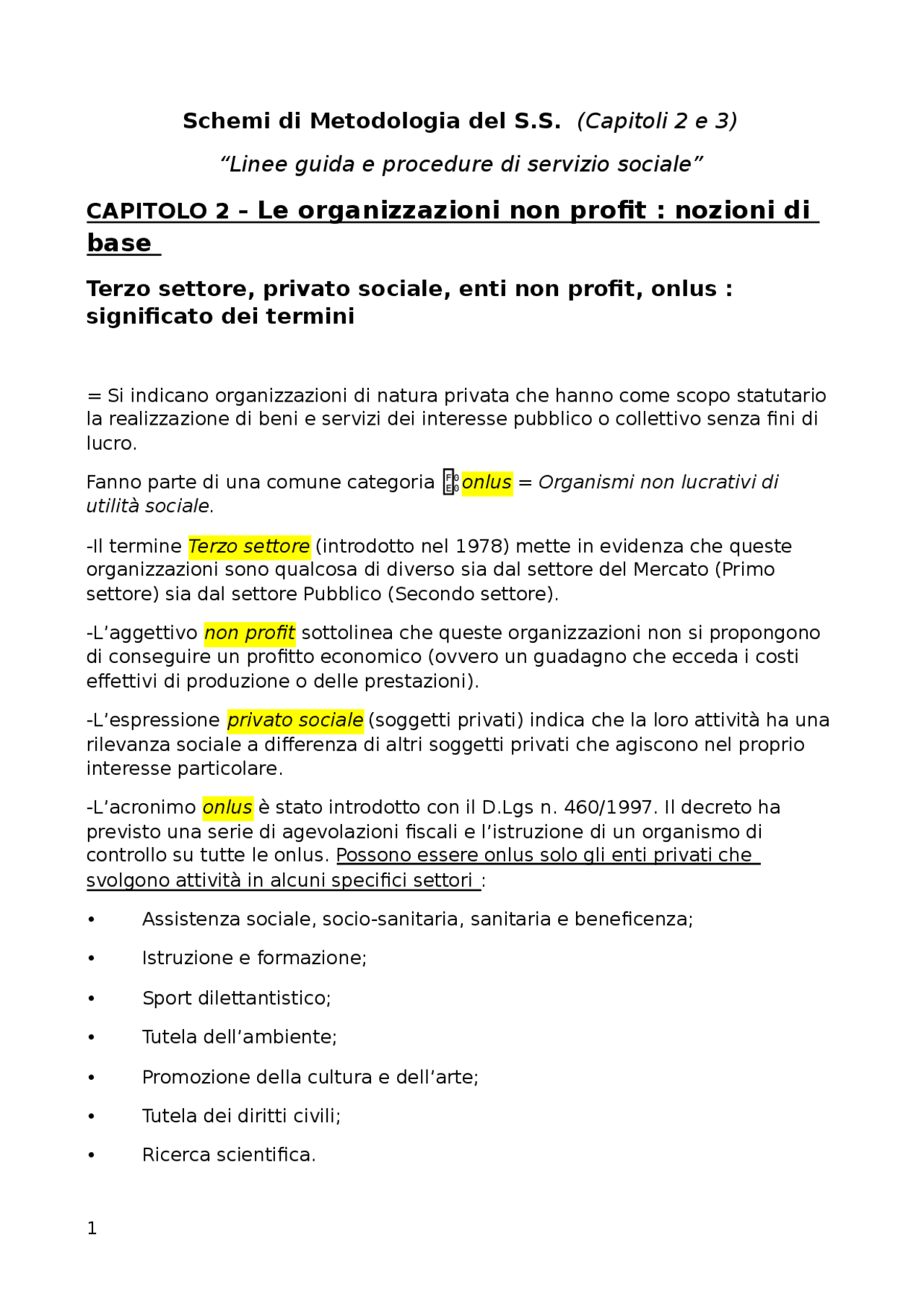 Riassunti Capitoli Linee Guida E Procedure Servizio Sociale Docsity