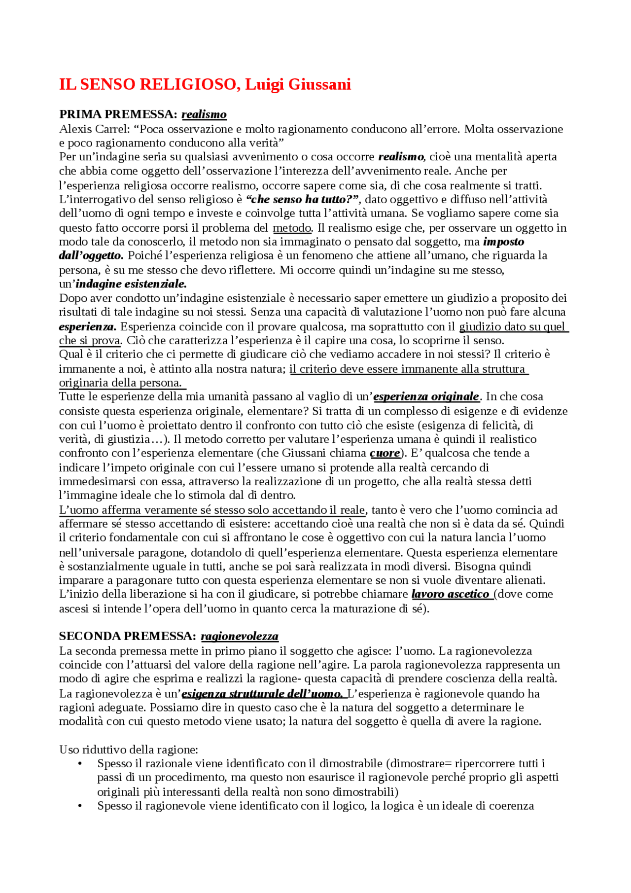 Riassunti Per Esame Di Teologia I Carron Docsity