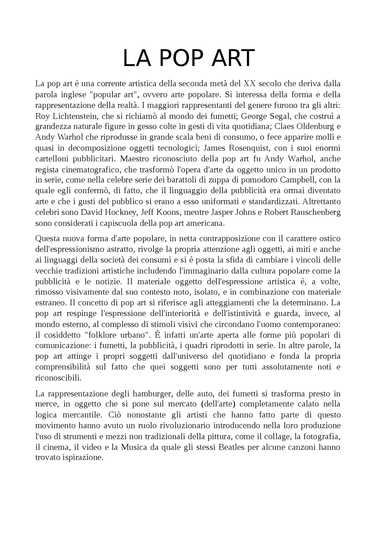 Il Movimento Della Pop Art Docsity