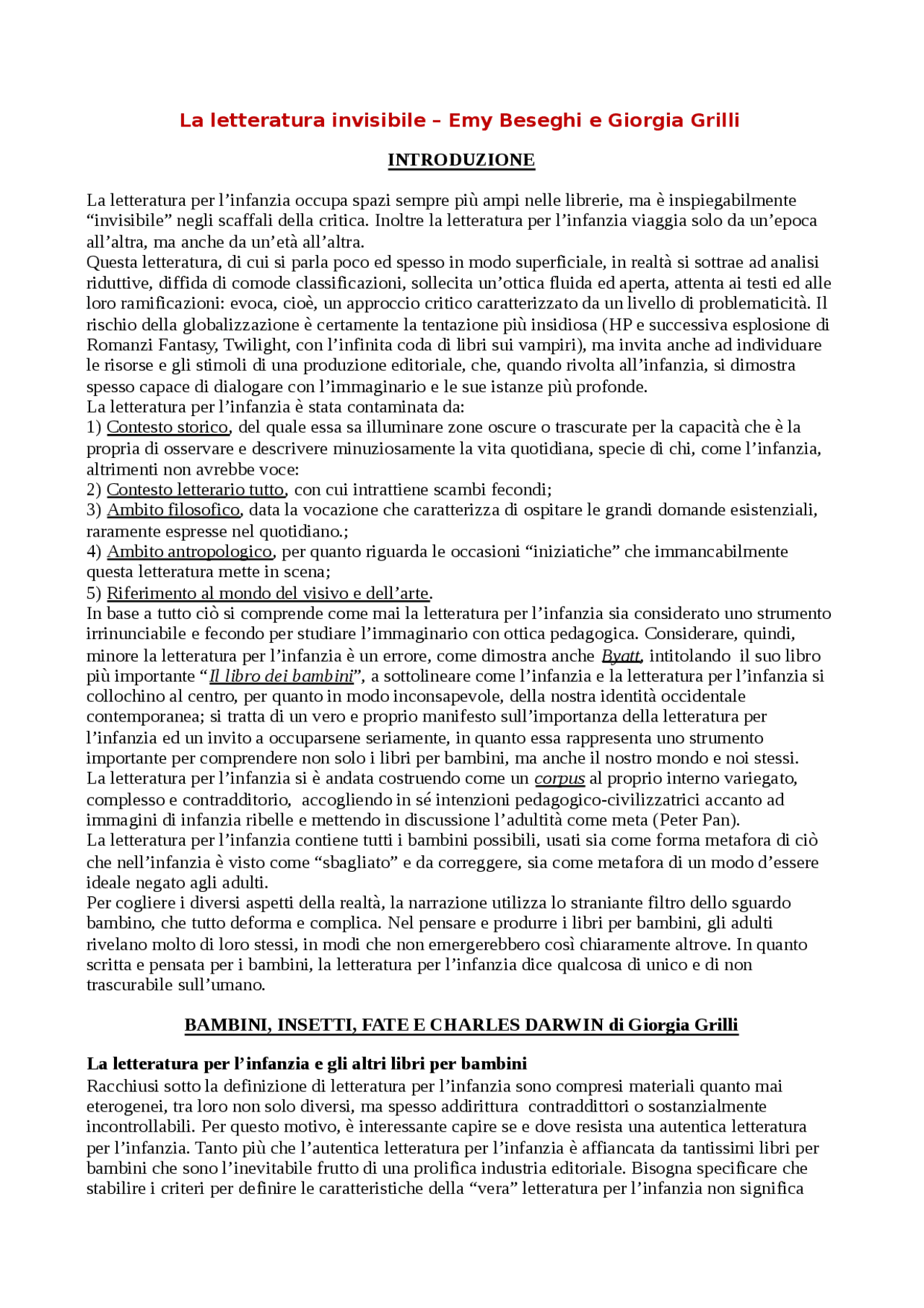 La Letteratura Invisibile Di E Beseghi E G Grilli Docsity