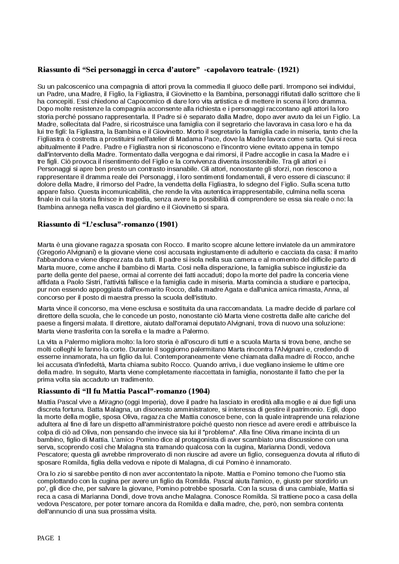 Appunti Pirandello Semplificati Docsity