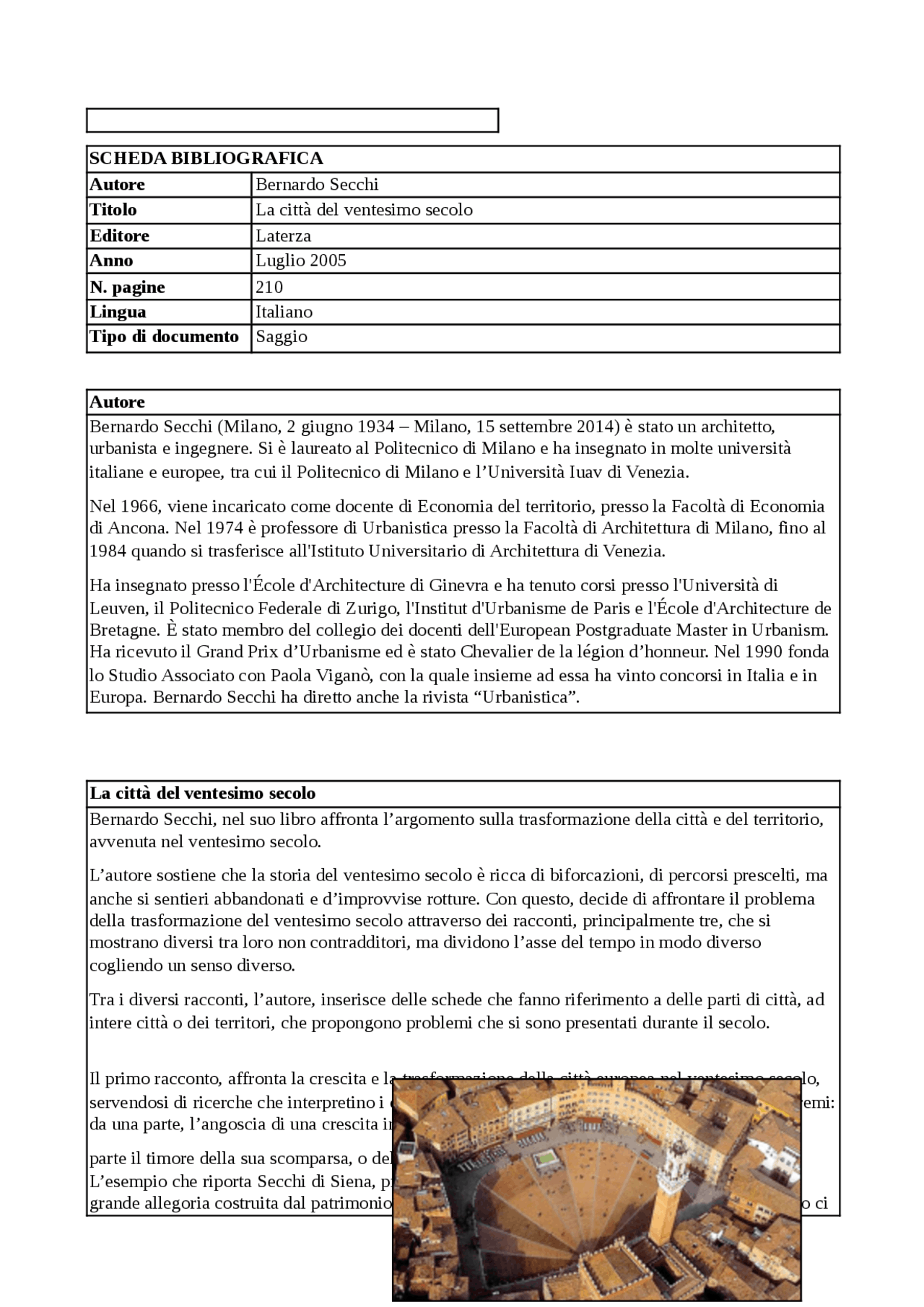 La città del Ventesimo secolo - Docsity