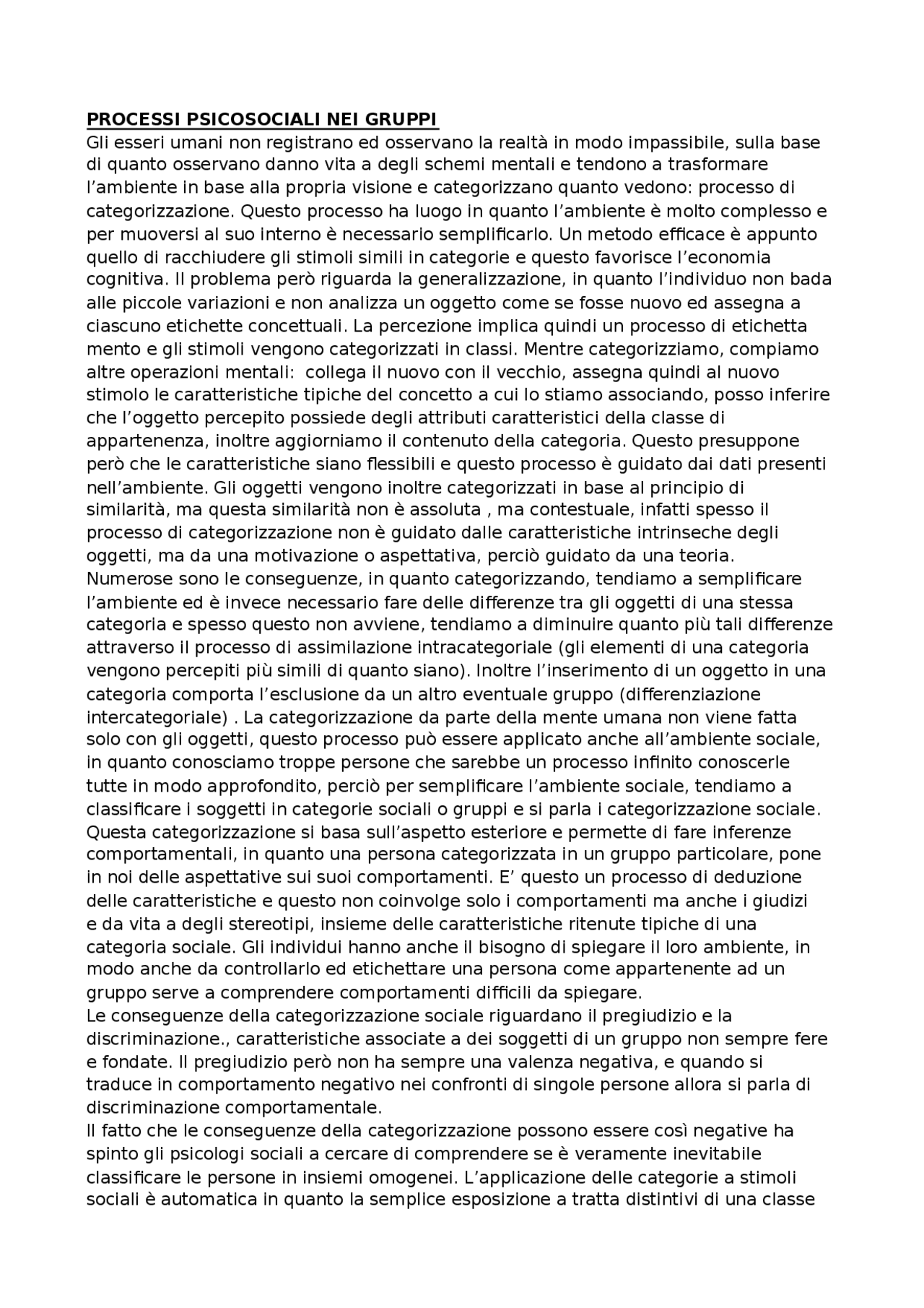 Processi Psicosociali Nei Gruppi Docsity