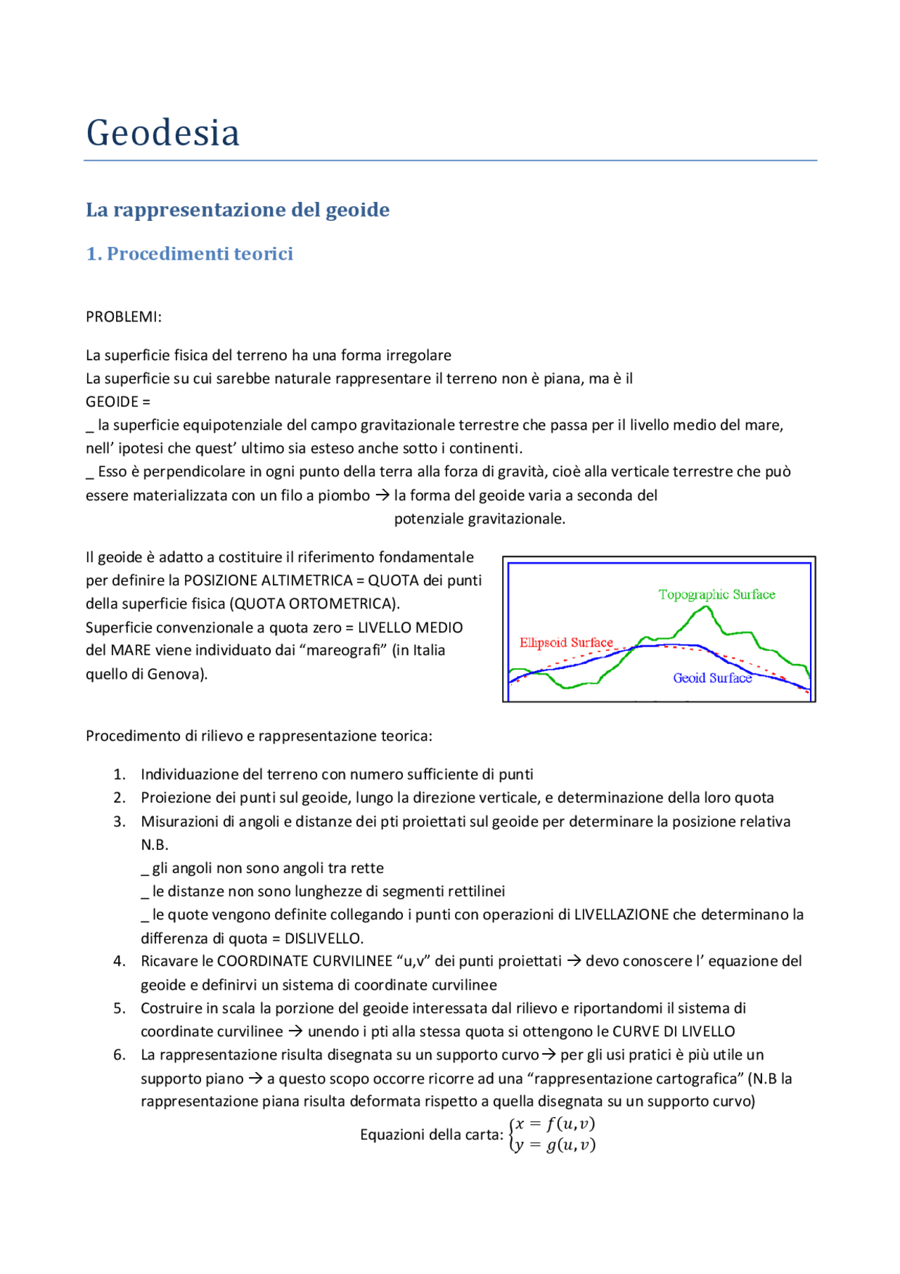 Topografia: Geodesia e Cartografia | Schemi e mappe concettuali di Topografia | Docsity