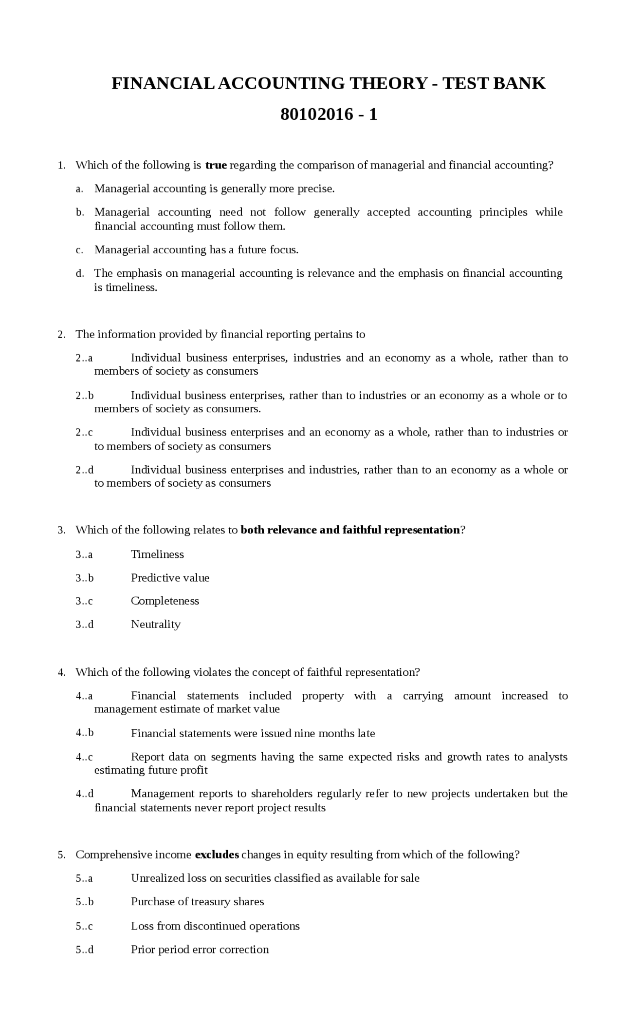 Financial Accounting Theory - Test Bank | Exercises Financial ...