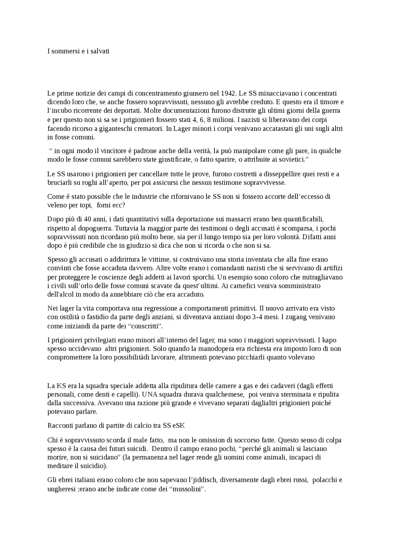 I Sommersi E I Salvati Docsity