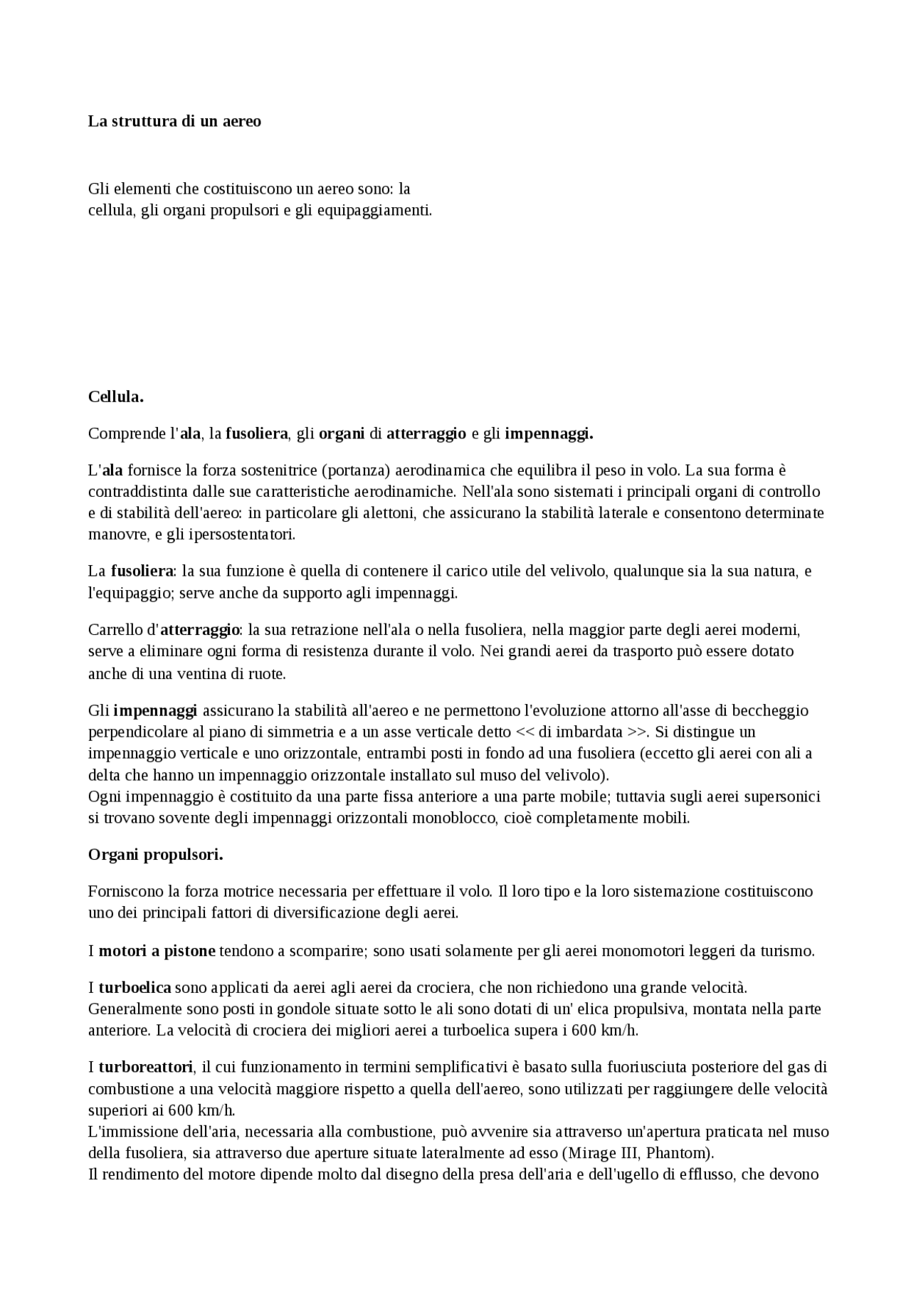 Struttura di un aereo - Docsity