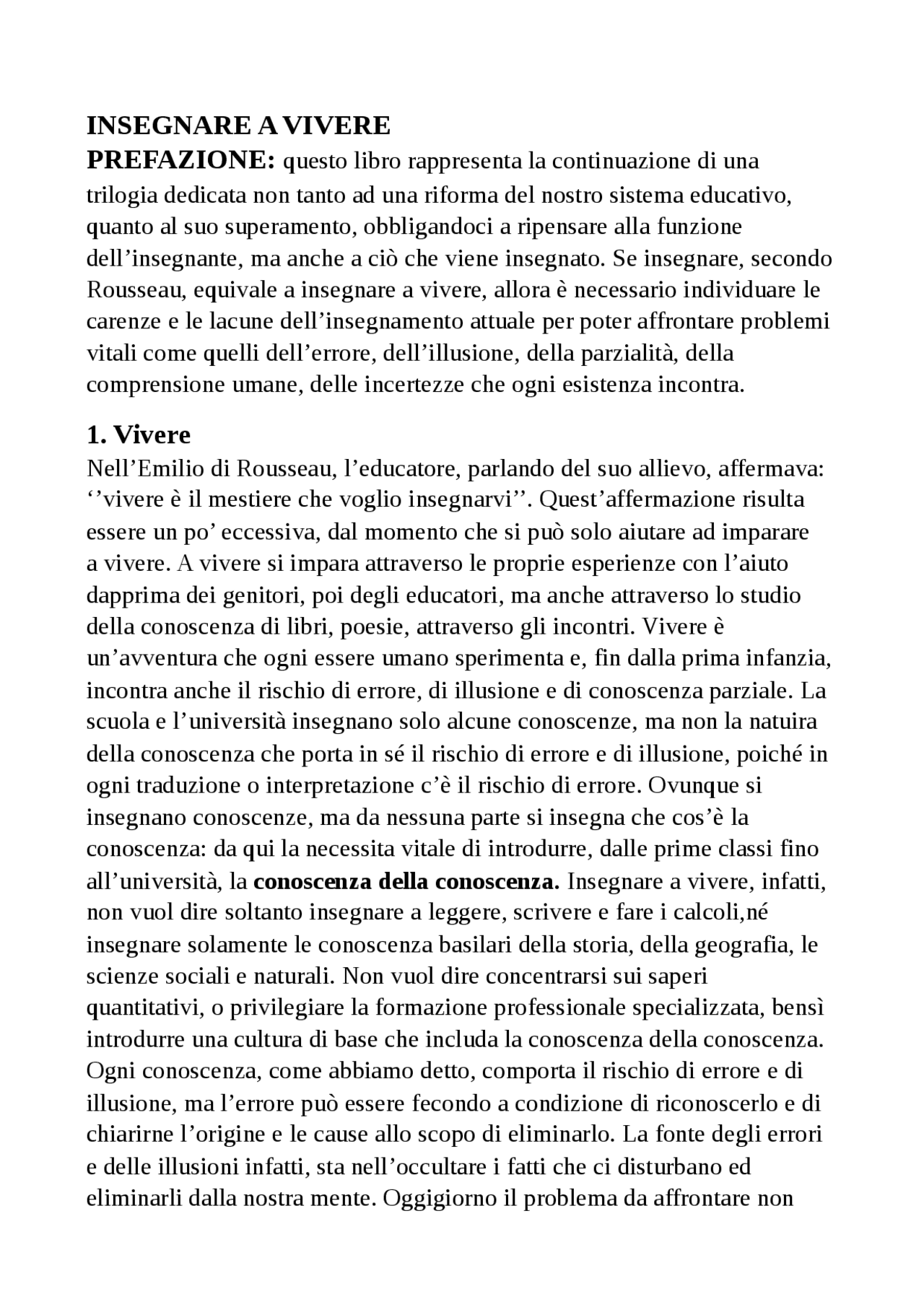 Insegnare A Vivere E Morin Sintesi Docsity