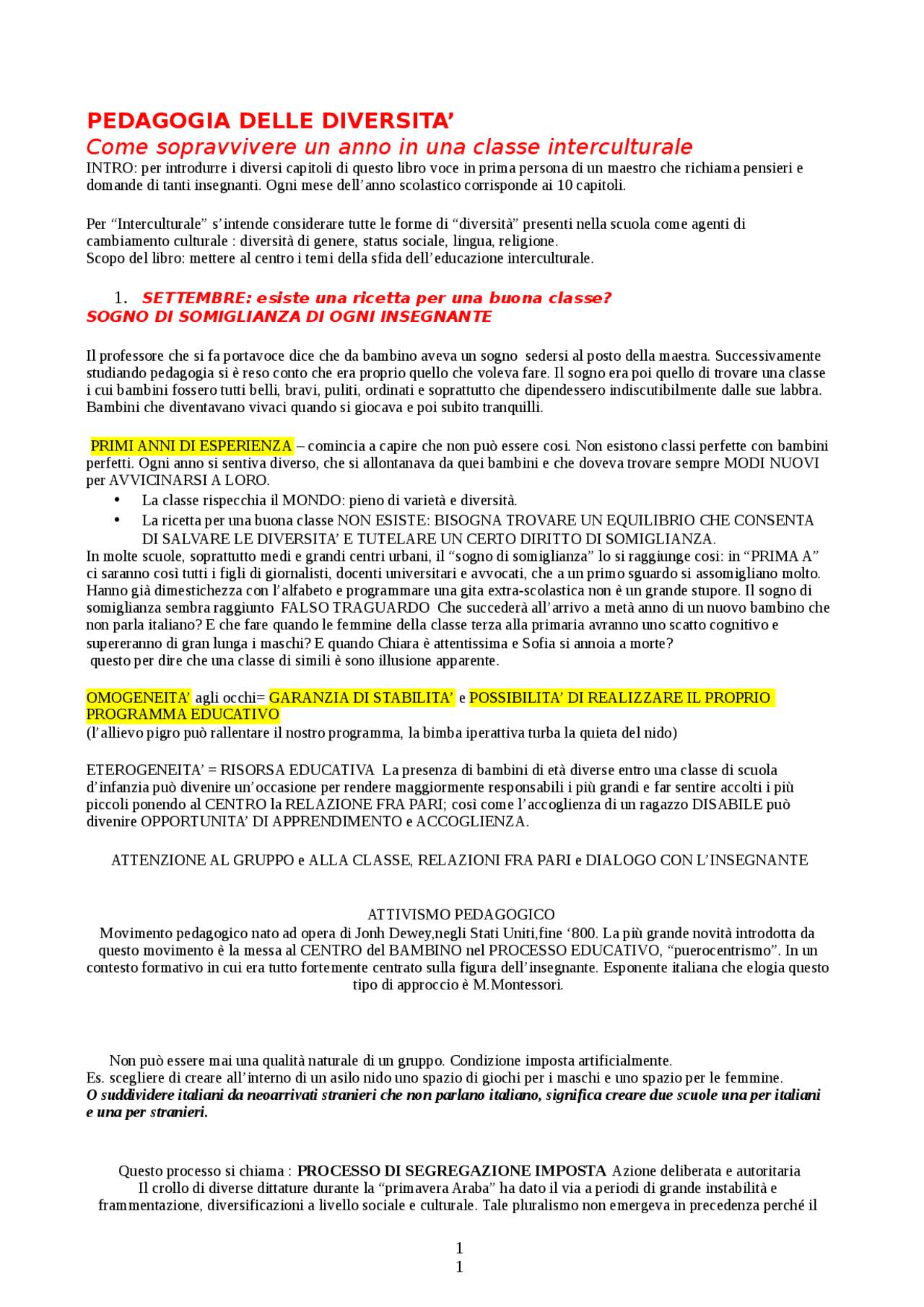 Pedagogia Delle Diversità Docsity