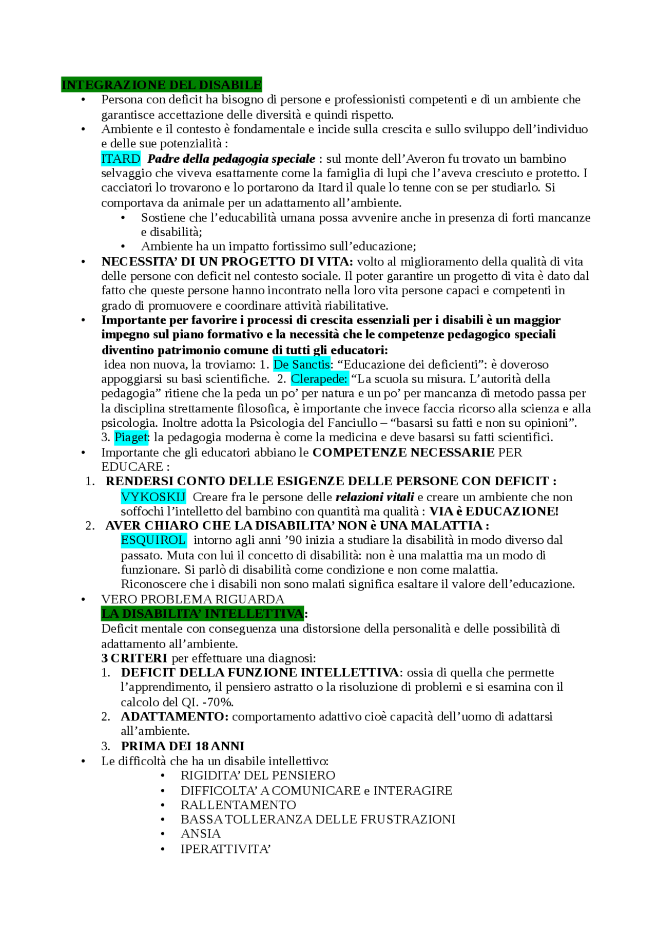 Esame Pedagogia Speciale Docsity