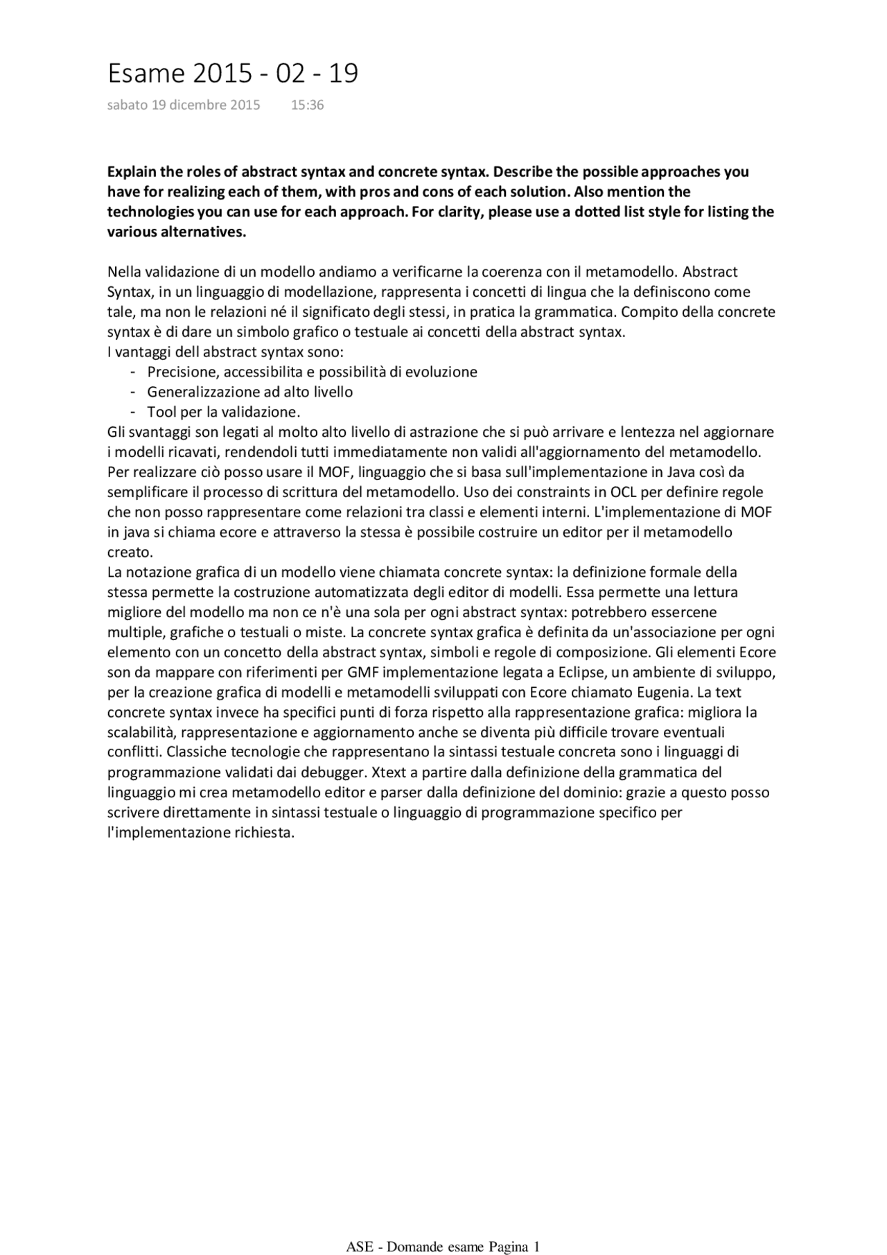 Risposte Esame Advanced Software Engineering Docsity