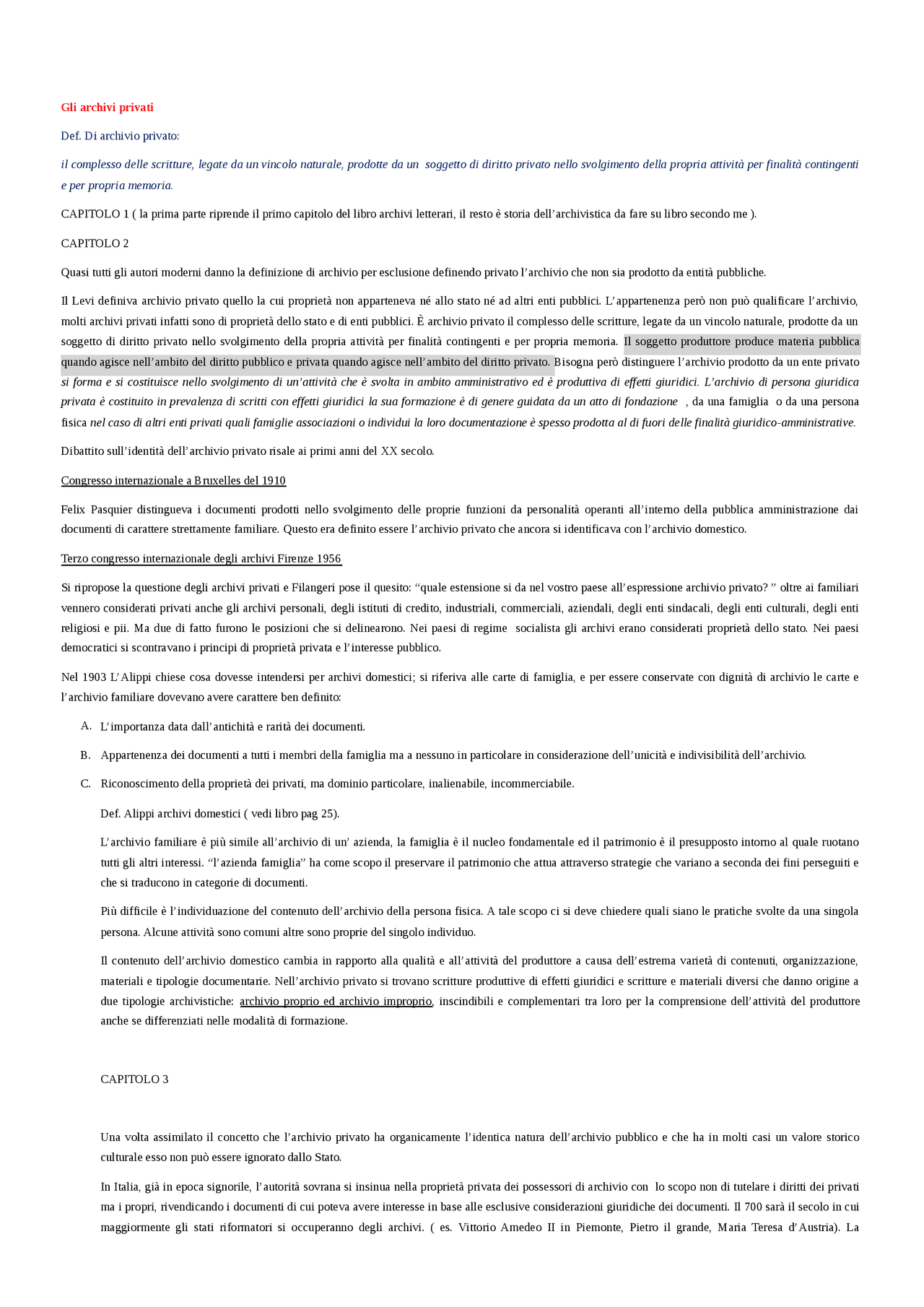 Gli Archivi Privati Appunti Di Archivistica Docsity