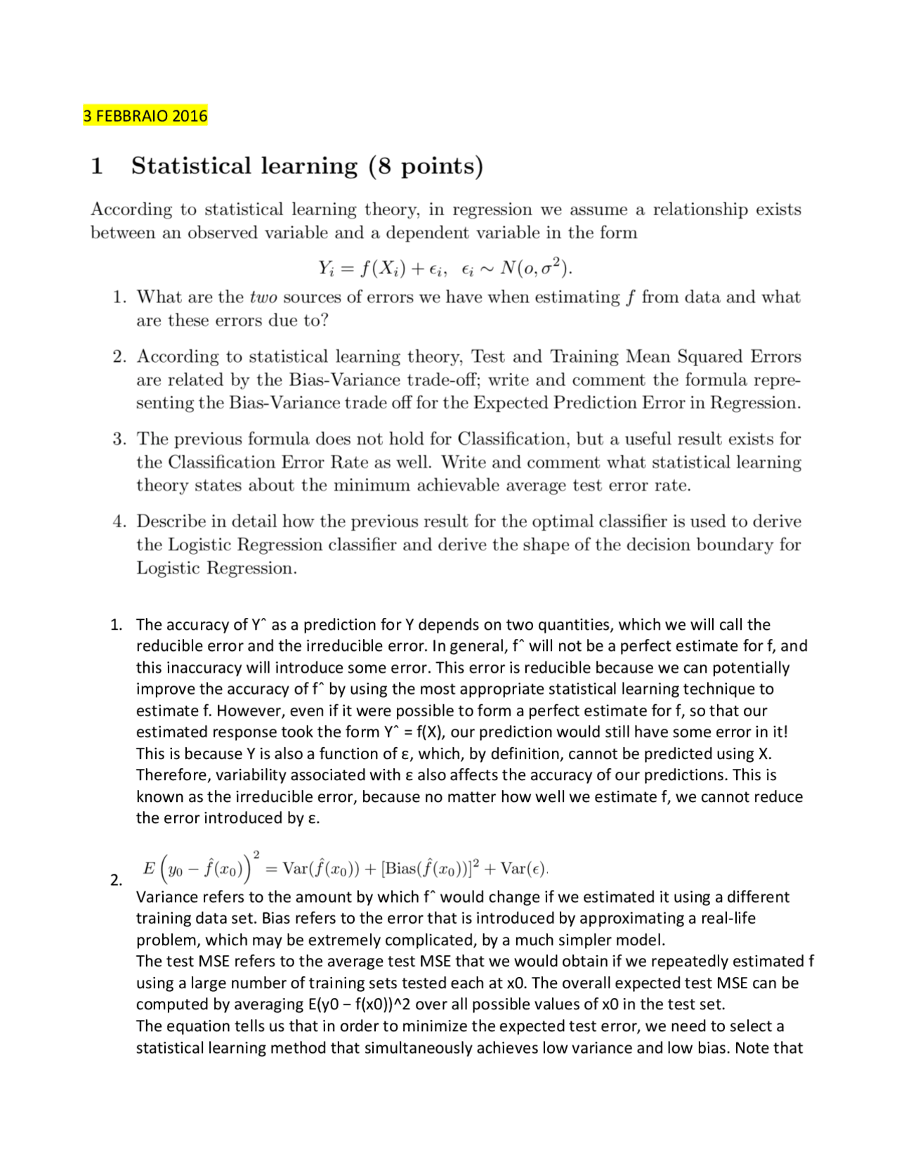 Risposte Esame Machine Learning Docsity