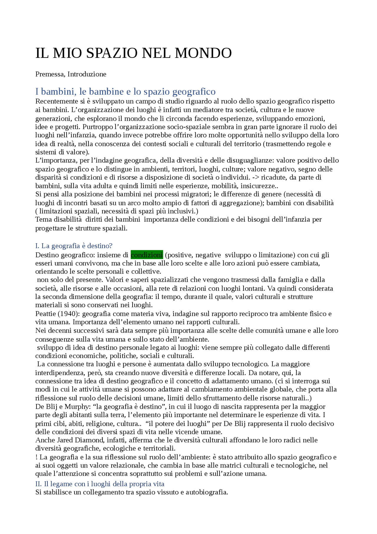 Il mio spazio nel mondo Giorda - Docsity