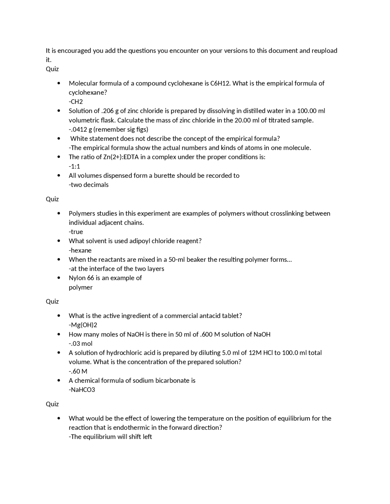 Assorted Quiz Questions General Chemistry Laboratory For Engineers
