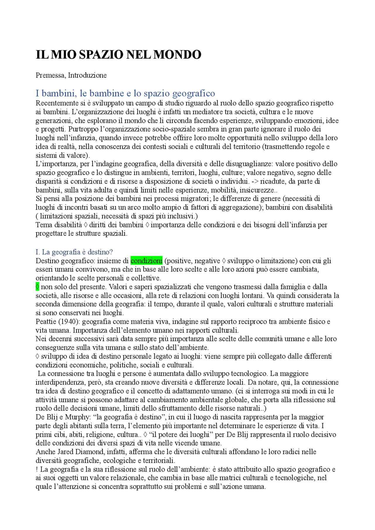 Il mio spazio nel mondo | Sintesi del corso di Geografia | Docsity