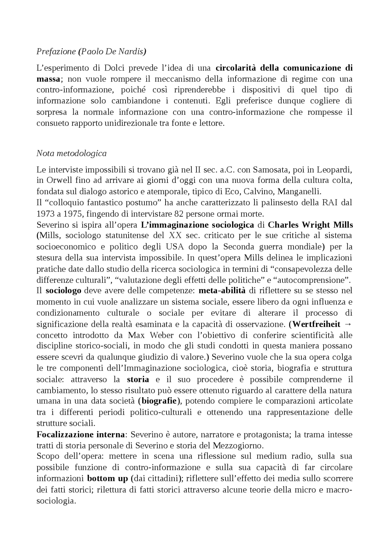 Riassunto Intervista Impossibile A Danilo Dolci Docsity
