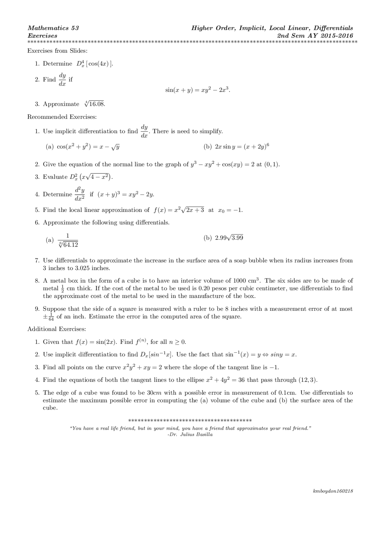 Powerpoint On Higher Order Derivatives Docsity