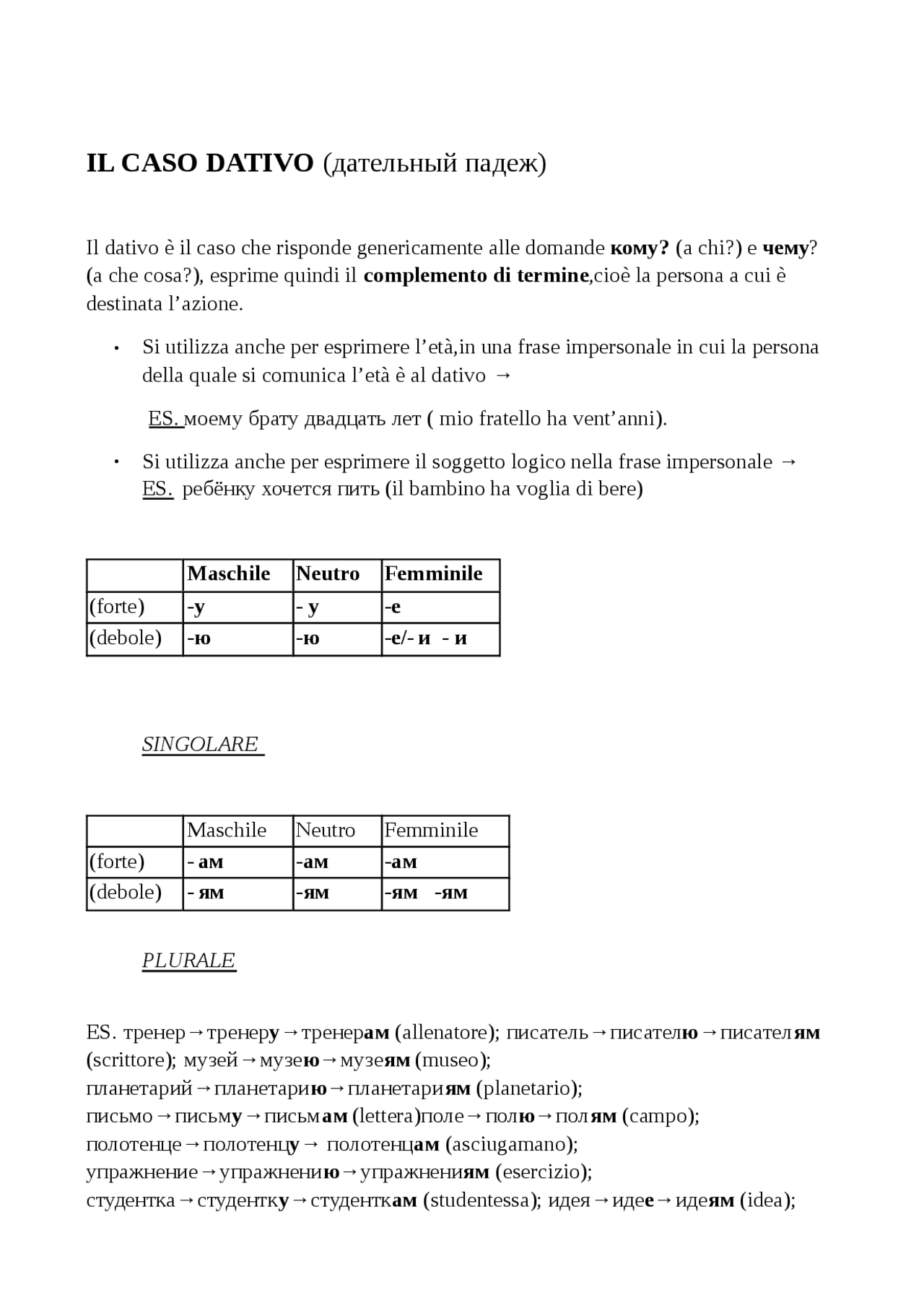 Il caso dativo nella lingua russa - Docsity