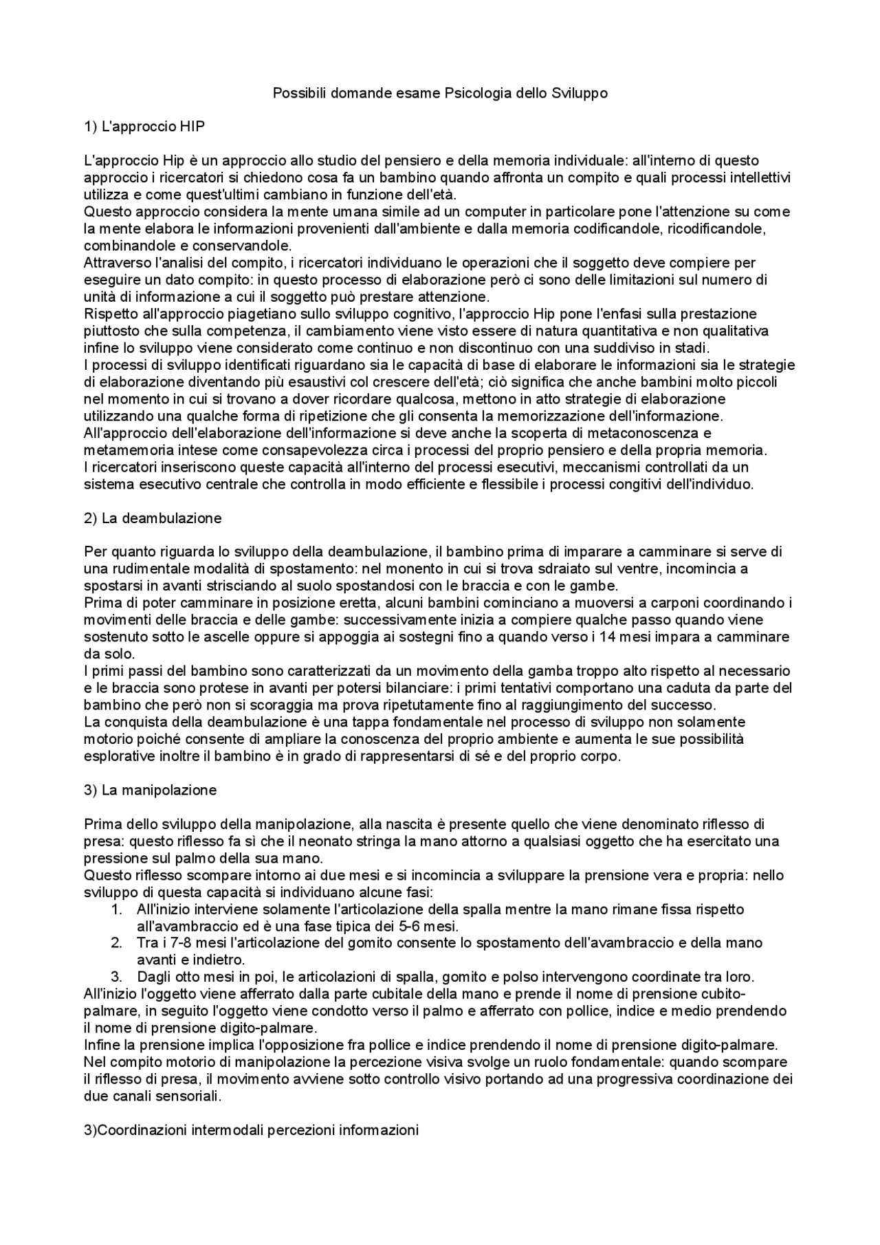 Domande Esame Psicologia Dello Sviluppo Docsity