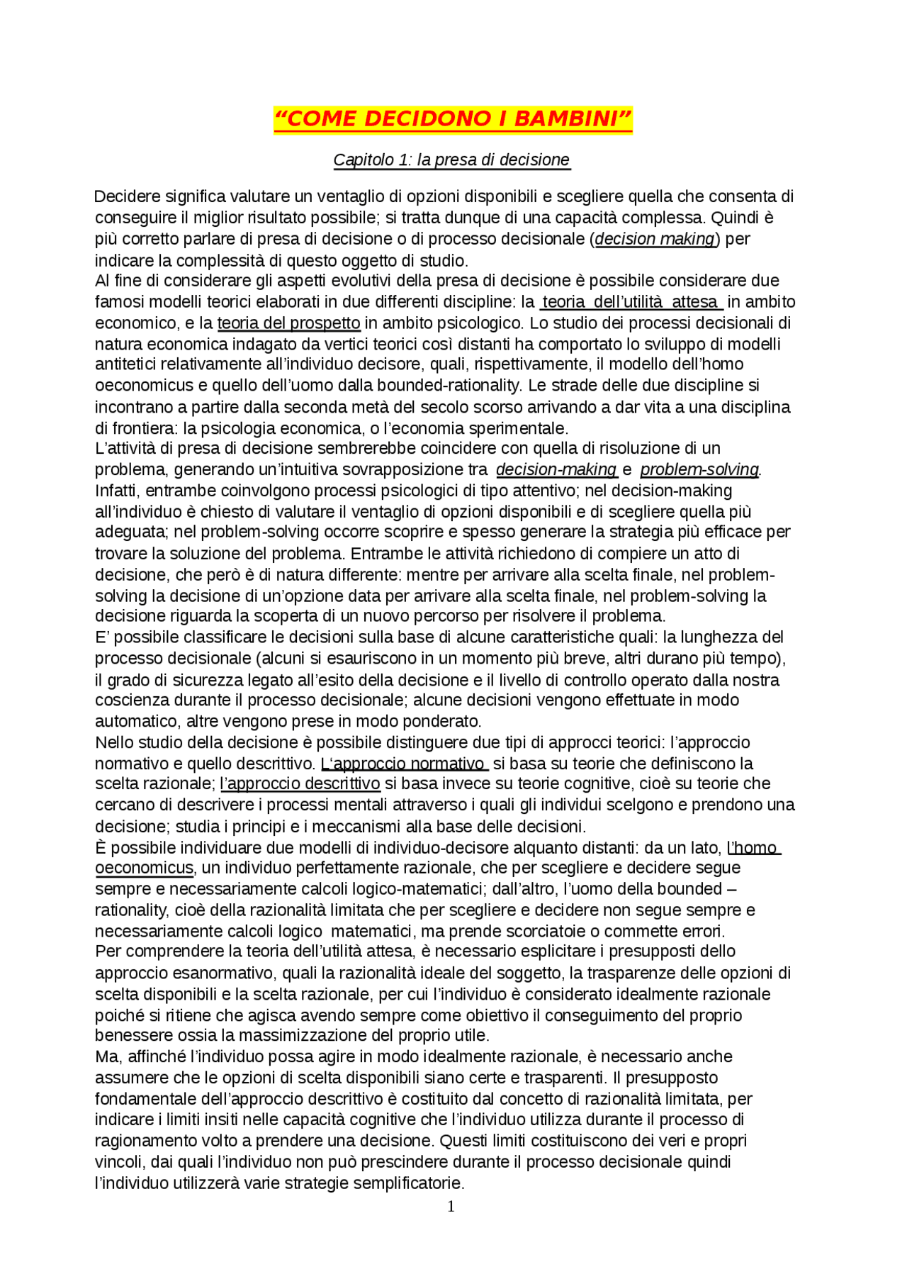 Come Decidono I Bambini Docsity