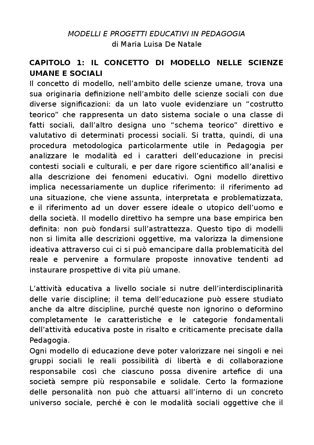 Modelli E Progetti Educativi In Pedagogia Docsity