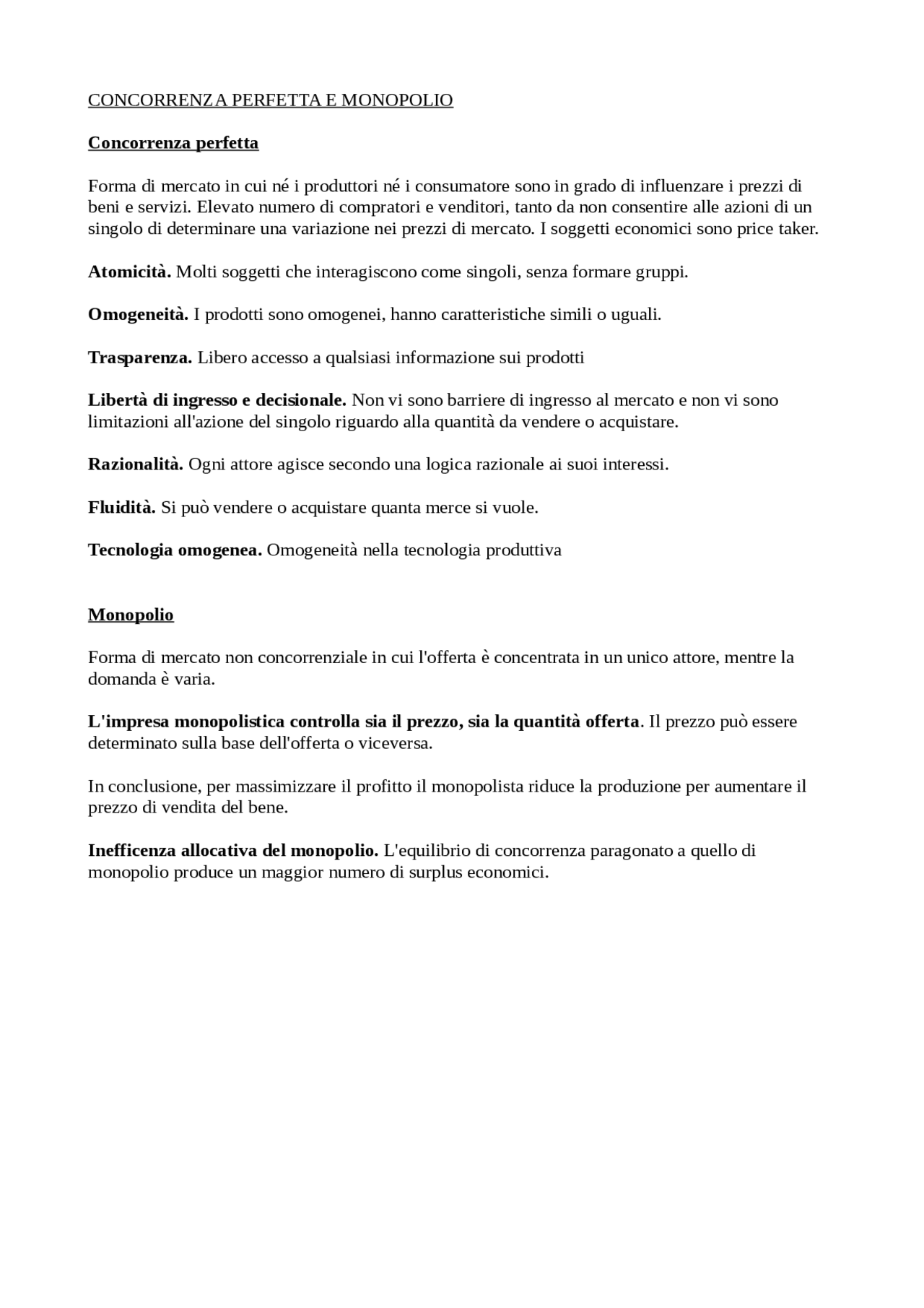 Concorrenza Perfetta E Monopolio Docsity