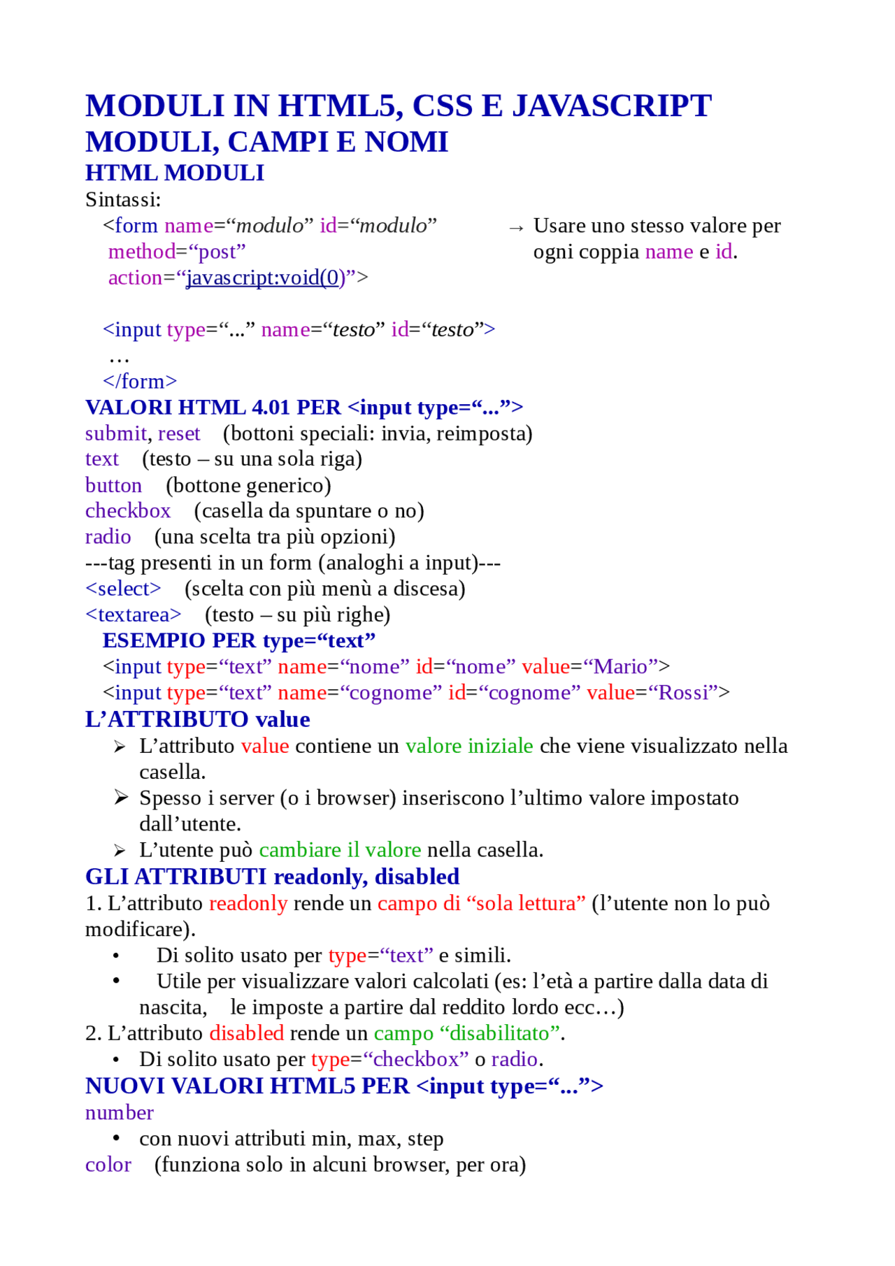 Moduli In Html5 Css E Javascript Docsity