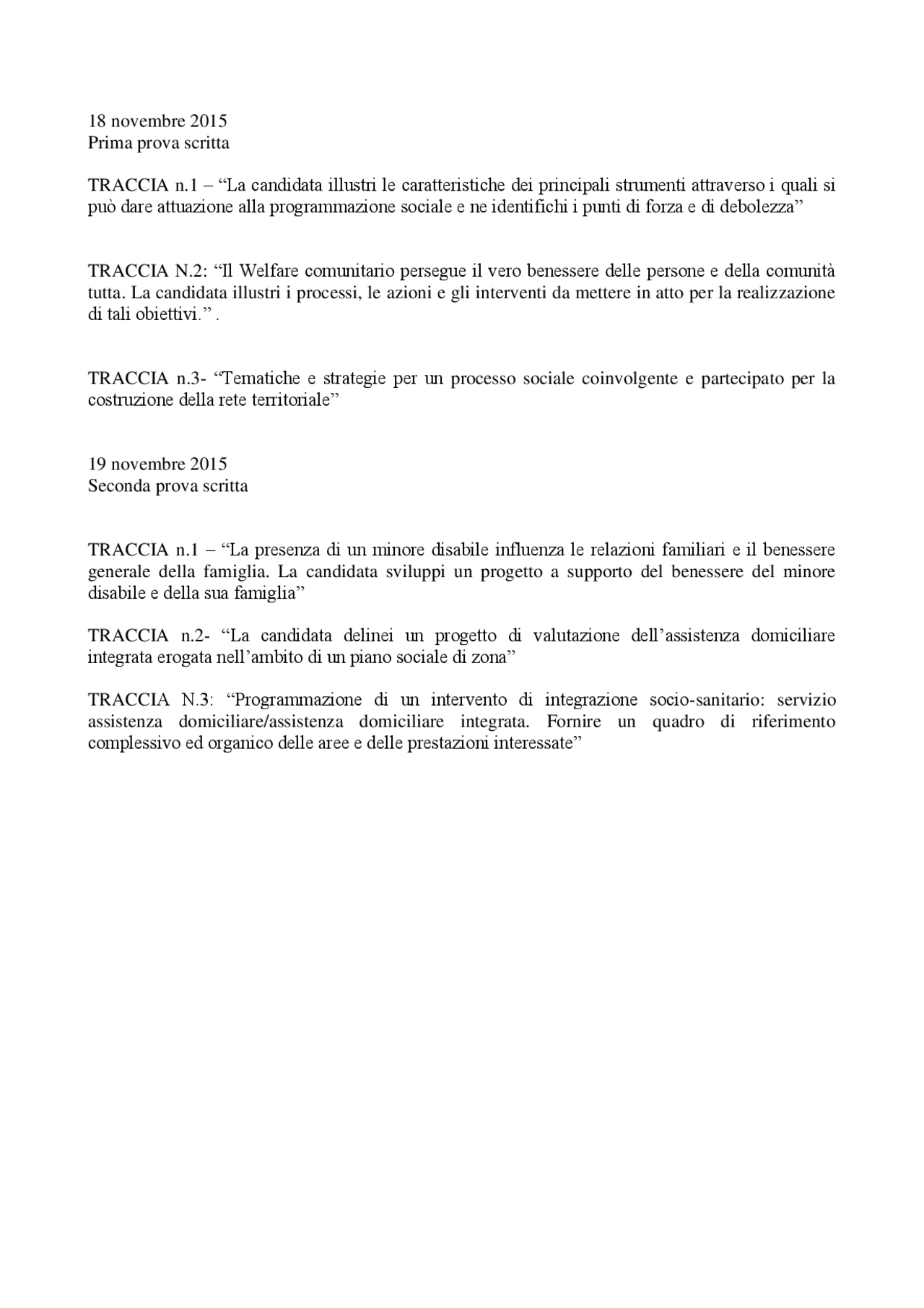 Alcune Tracce Per Esame Di Abilitazione Assistente Sociale Prove D