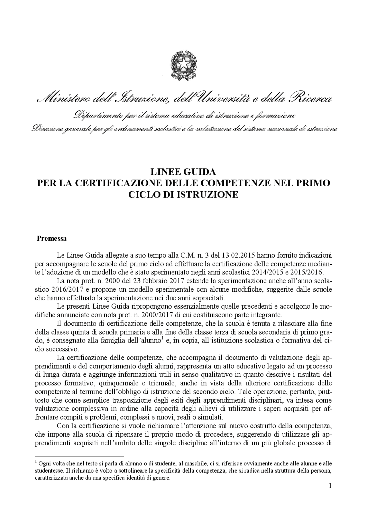 Linee Guida Per Linsegnamento 2017 Docsity