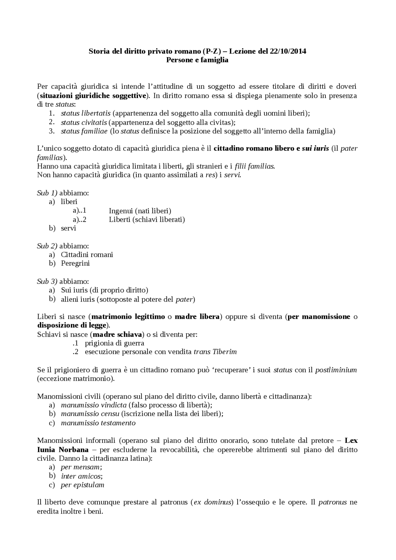 Lezione Su Persone E Famiglia Docsity
