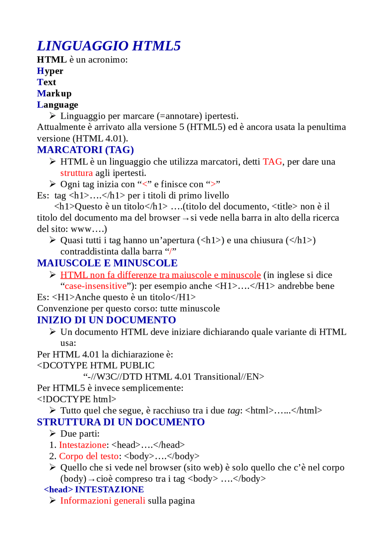 Linguaggio Testi Html5 Docsity