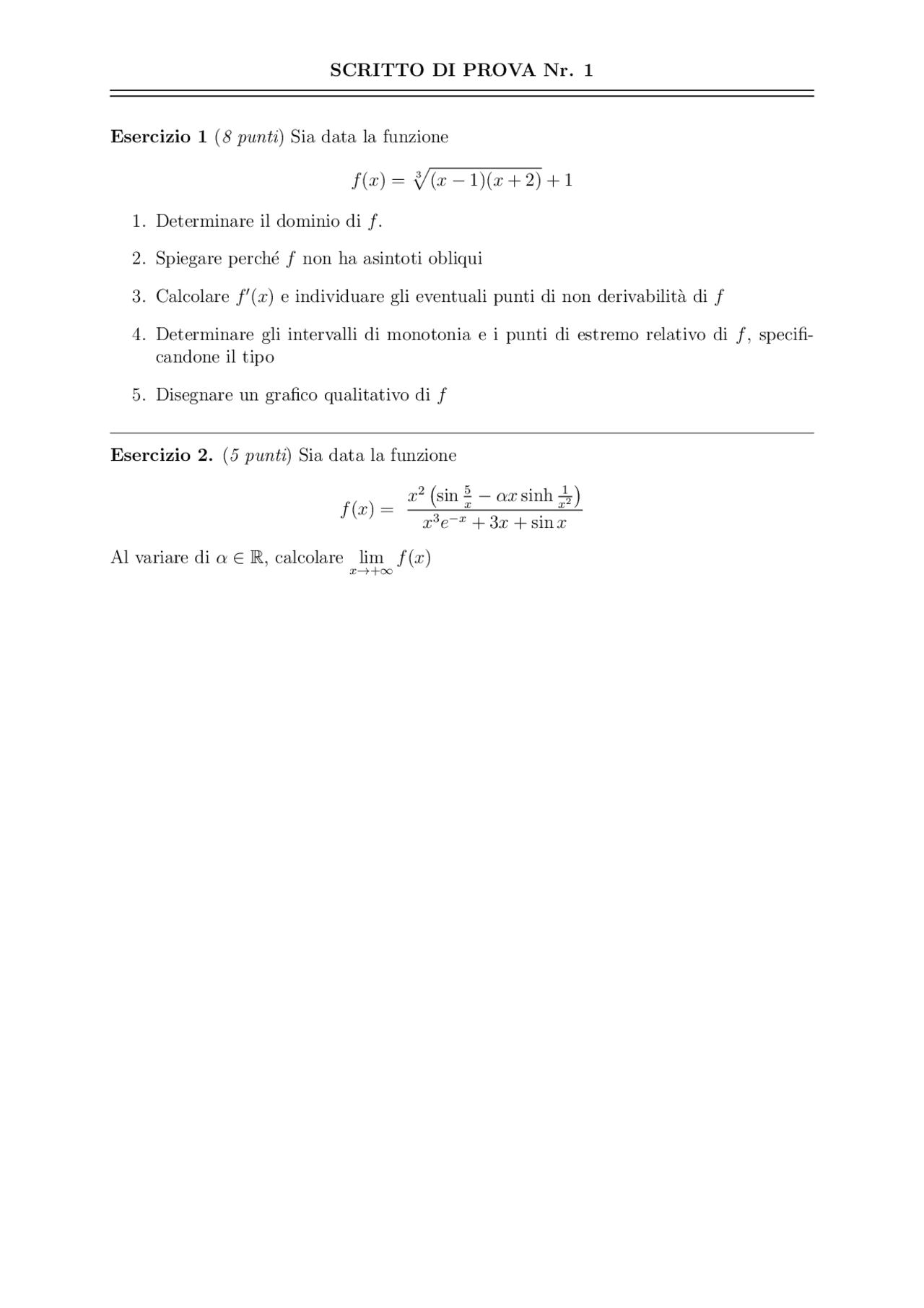 Simulazione Esame Analisi 1 Docsity